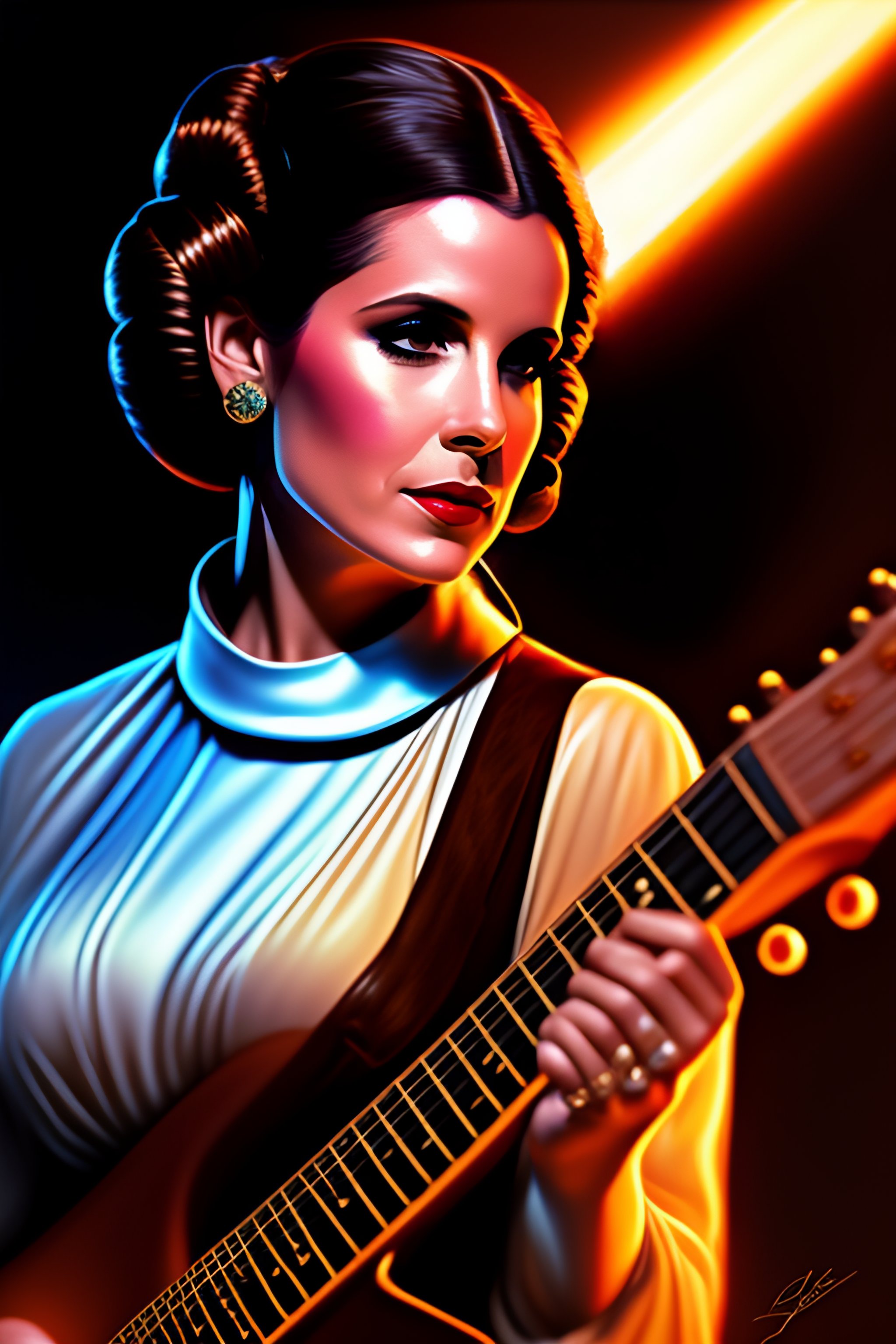 Lexica - Portrait of princess leia playing the electric guitar ...