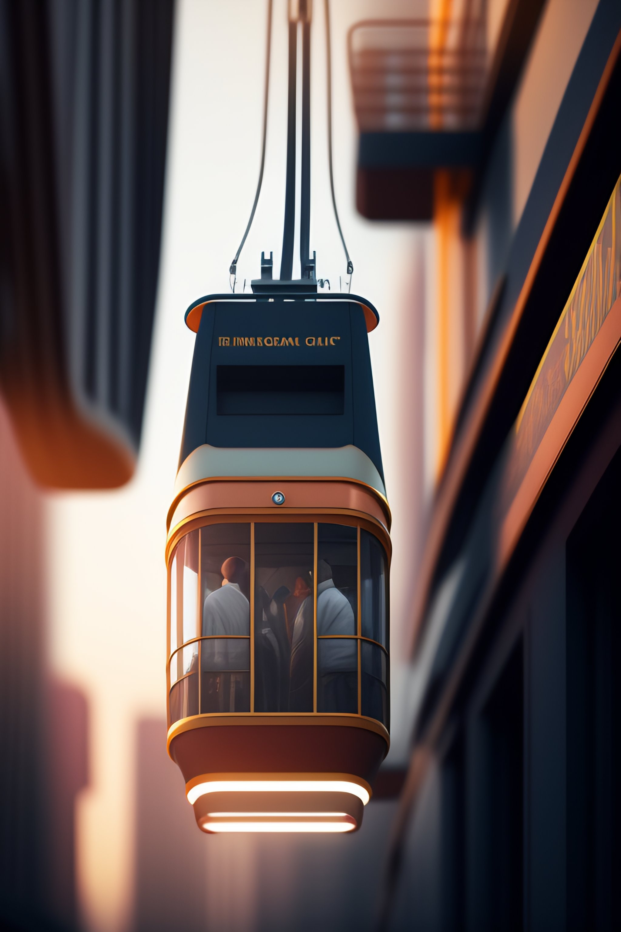 Lexica - Modern hanging cable car in a city, 4K, octane render