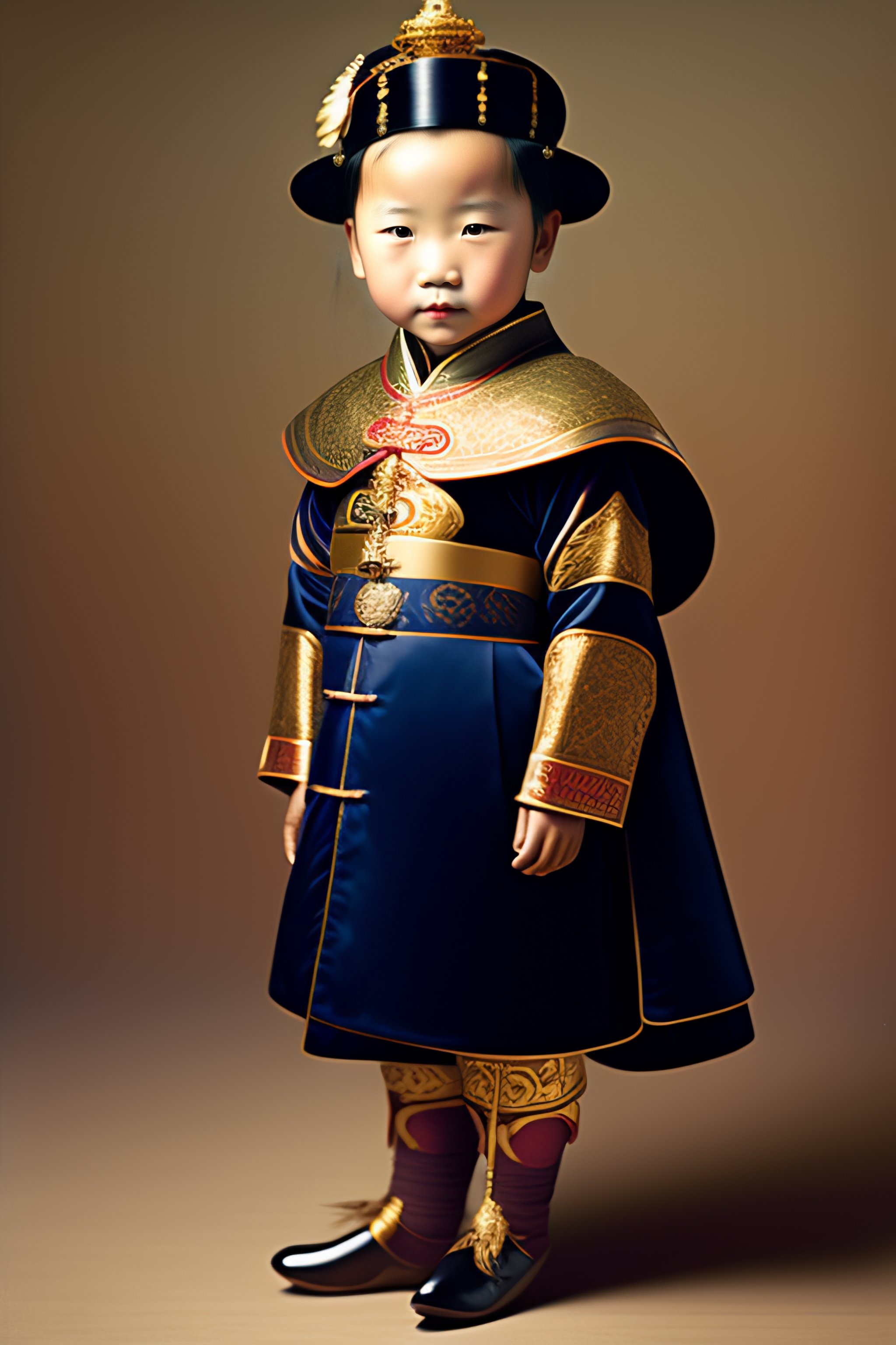 Lexica - Female Chinese child with wooden leg dressed in royal garb