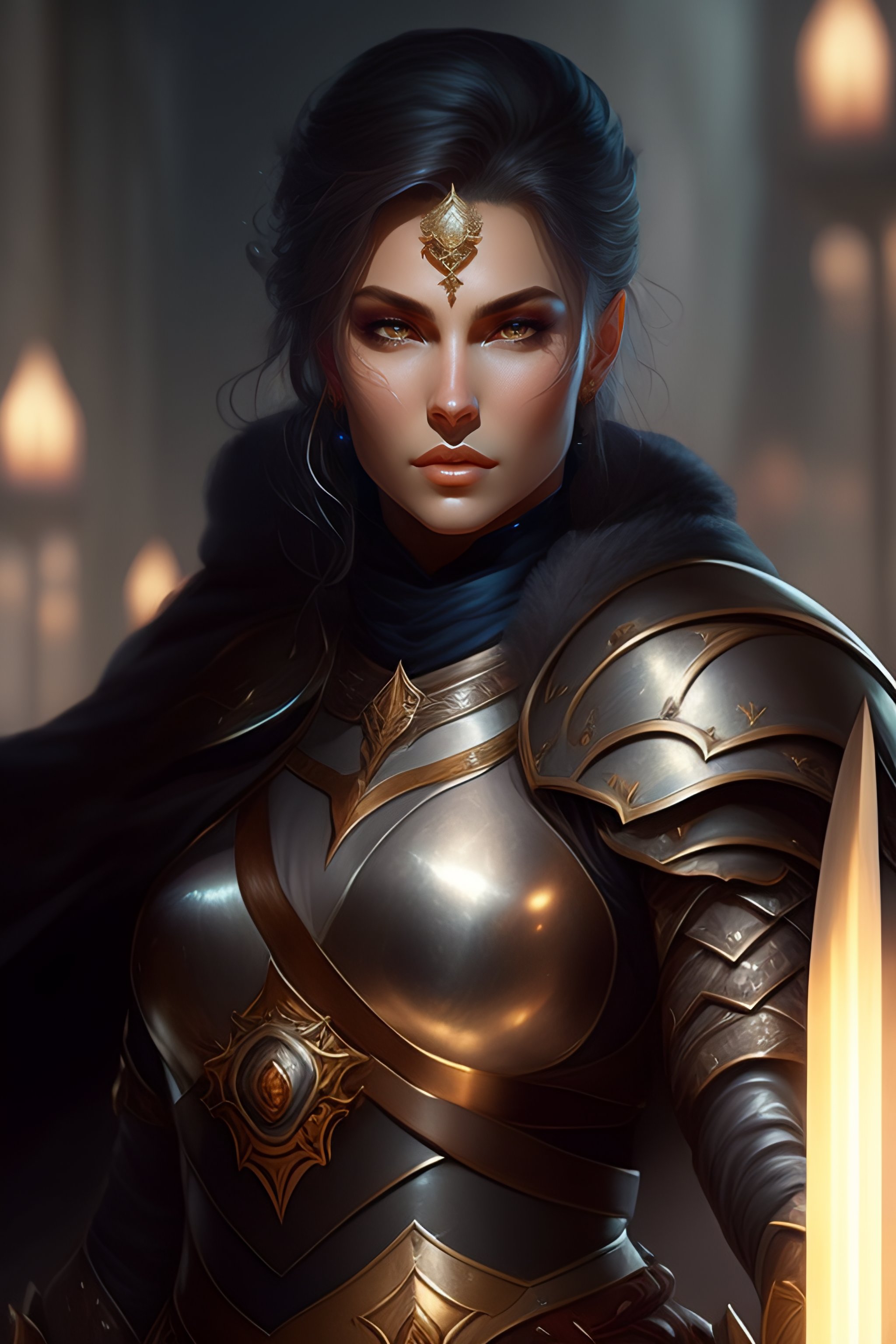 Lexica - Female paladin in center, dnd, fantasy, short gray hair ...