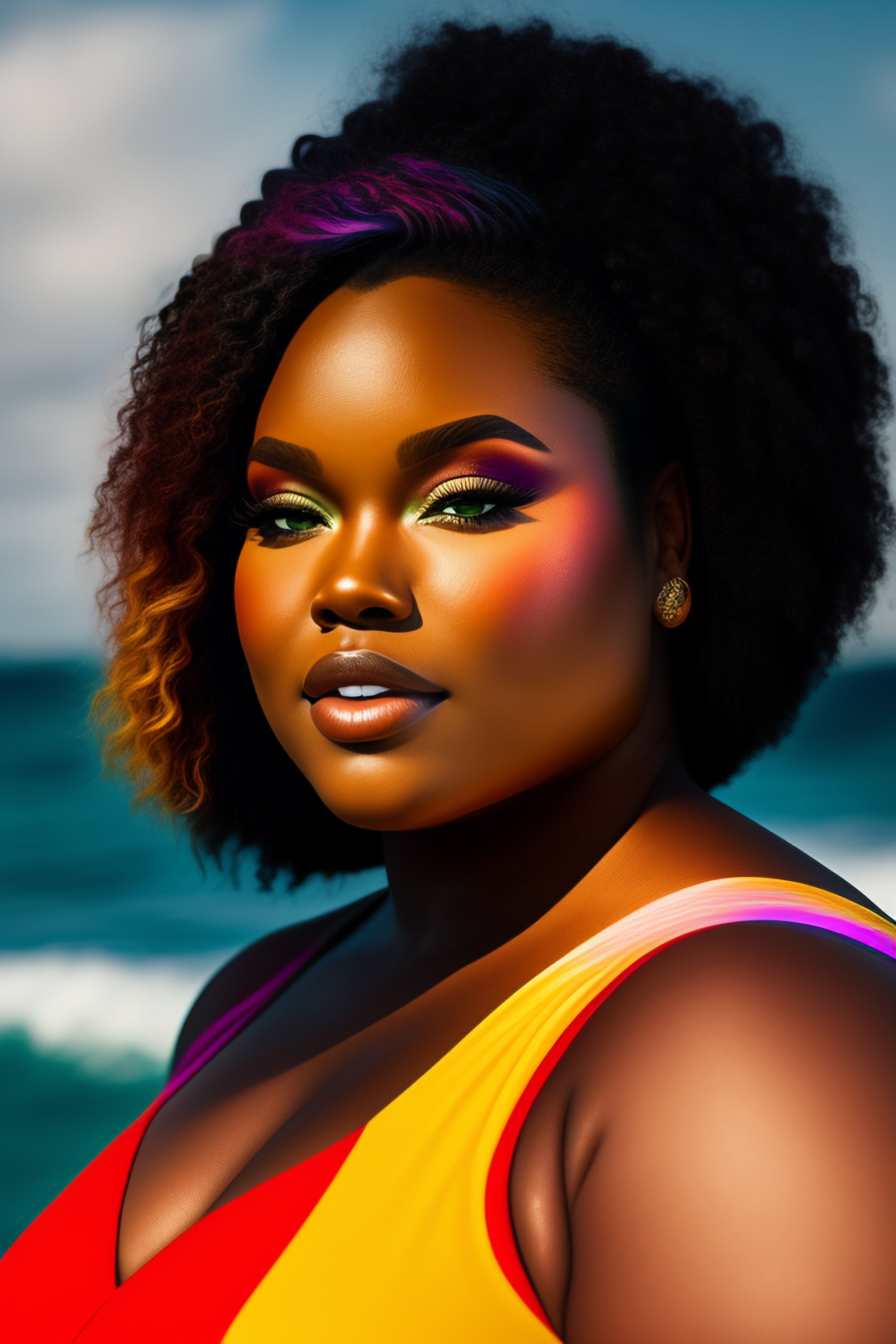 Lexica - Plus size model white skin woman rainbow random skin race