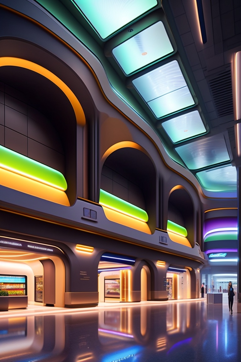 Lexica - Shopping mall, inside view, sci-fi, 3 shops, futuristic ...