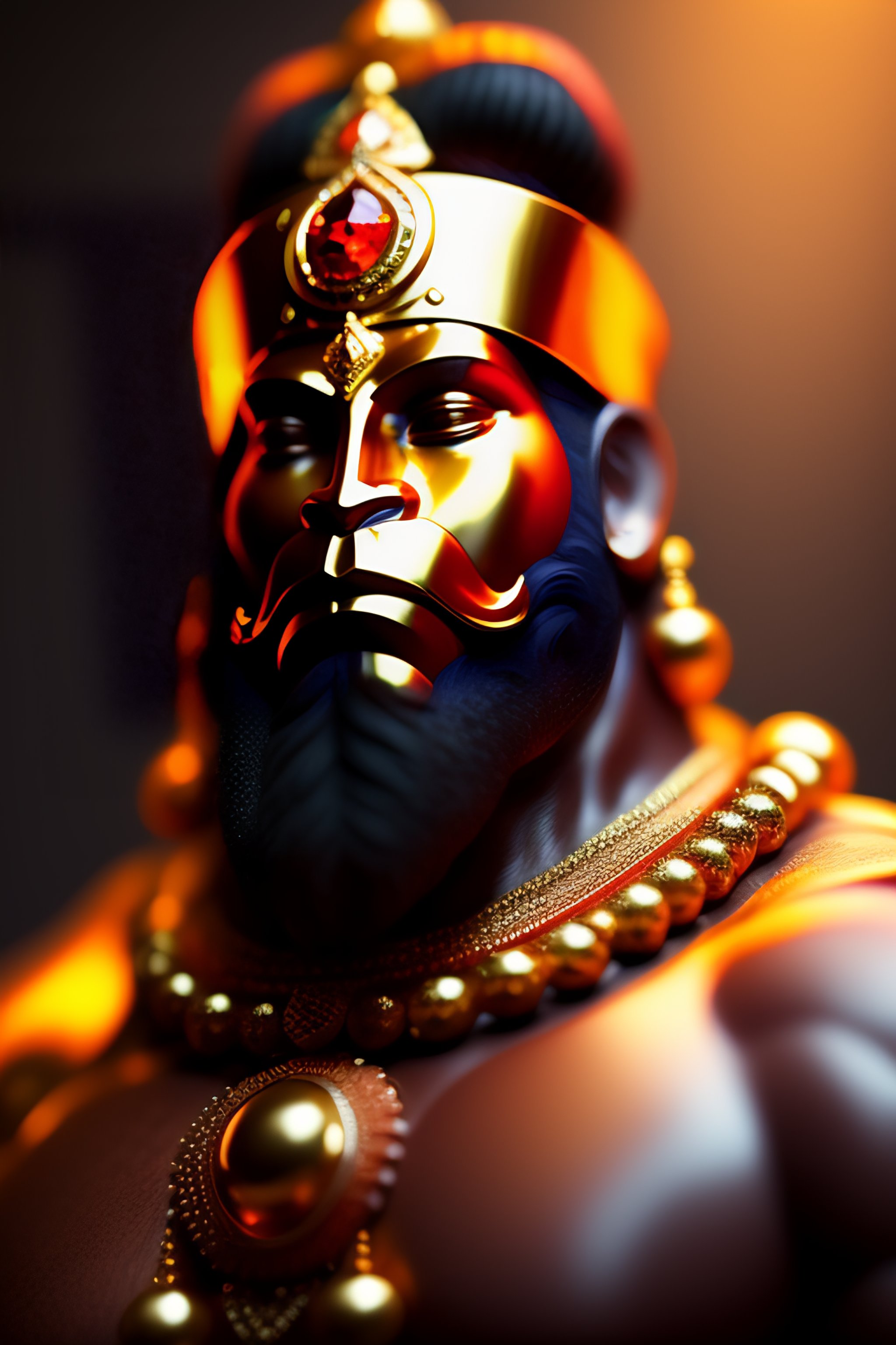 Lexica - HANUMAN , god with orange skin white tail with gold adornments ...