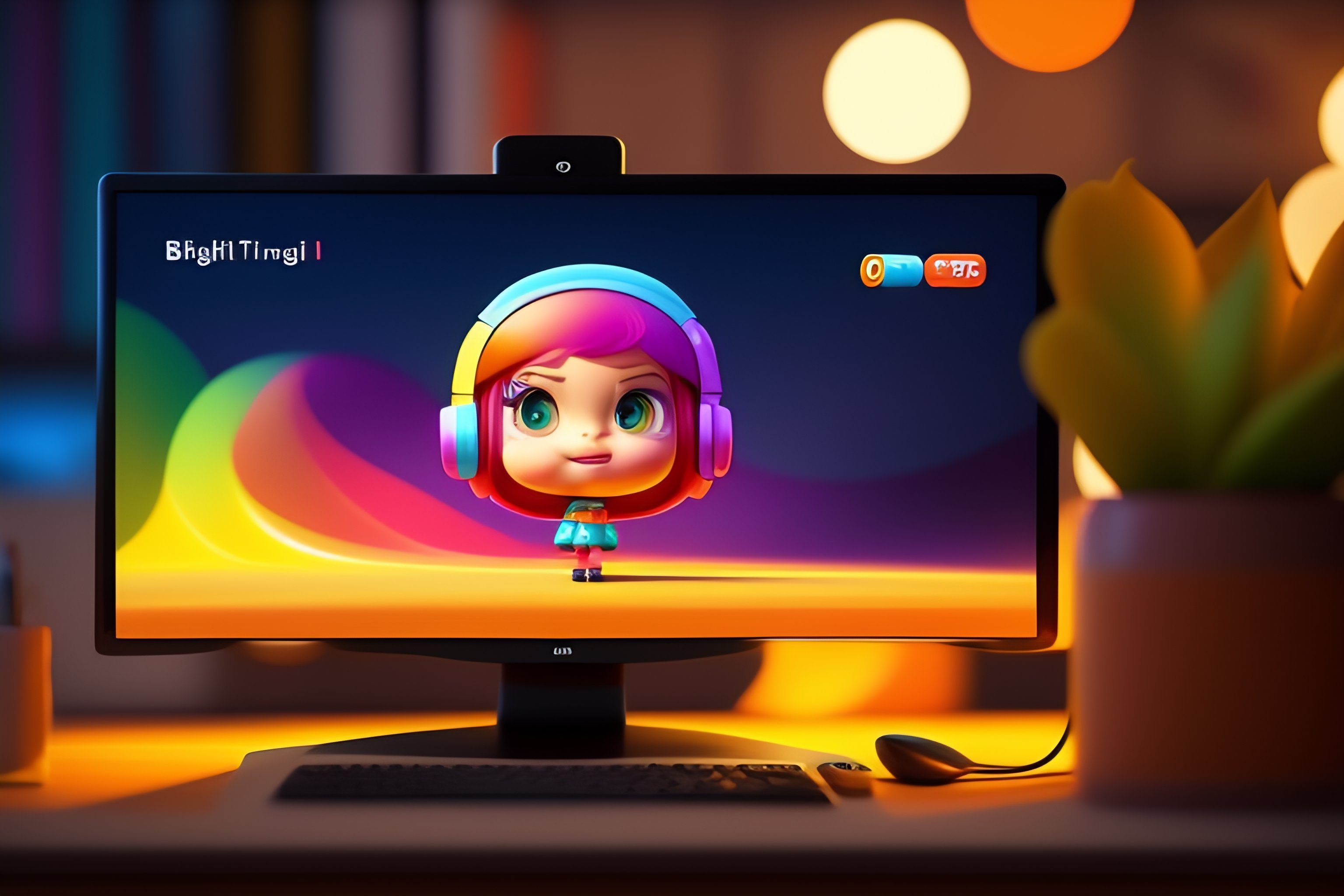 Lexica - Bright Pixar art for a girl playing computer games, where cute ...
