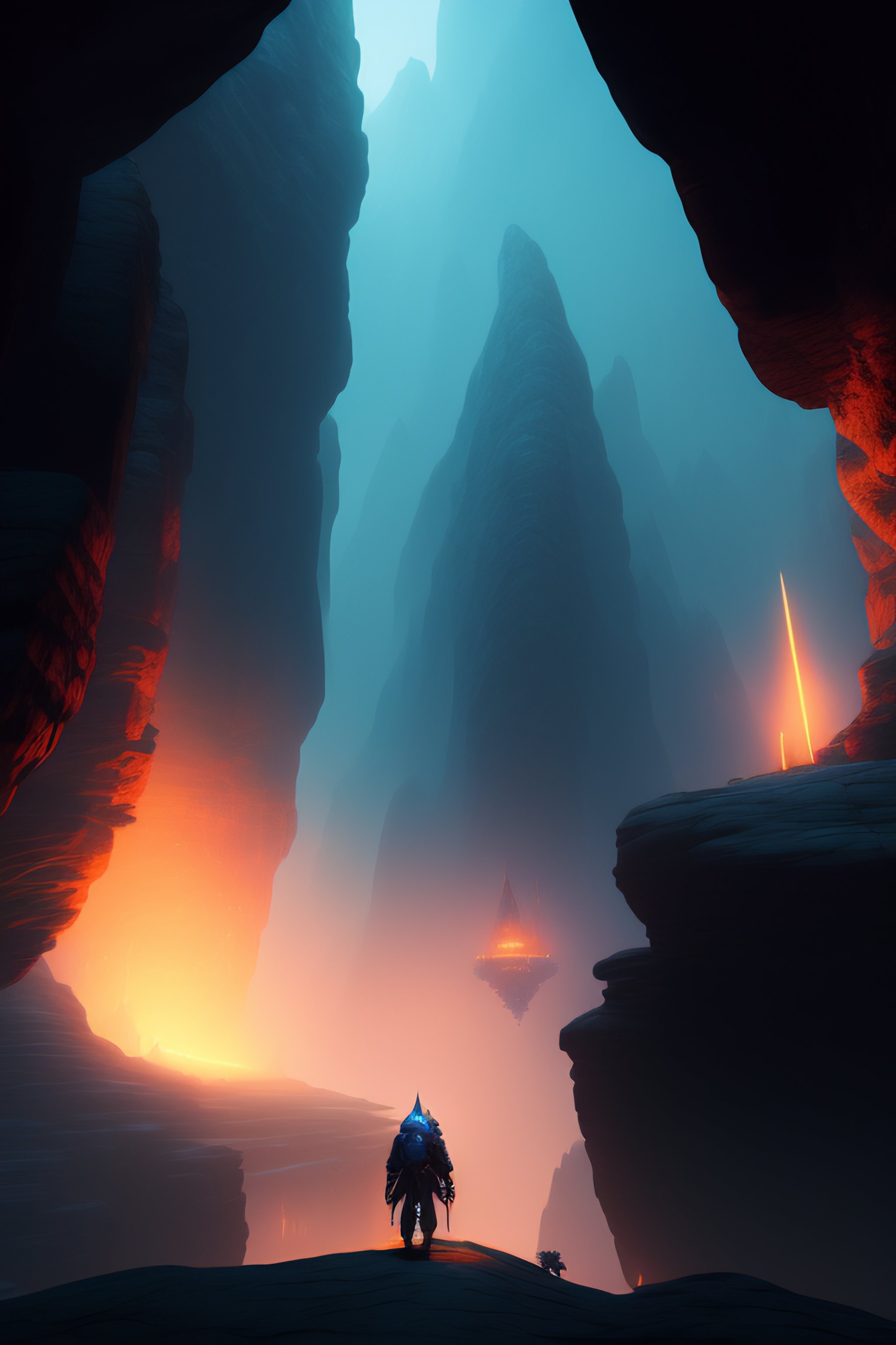 Lexica - Three explorers inside an enormous cavern system, massive ...