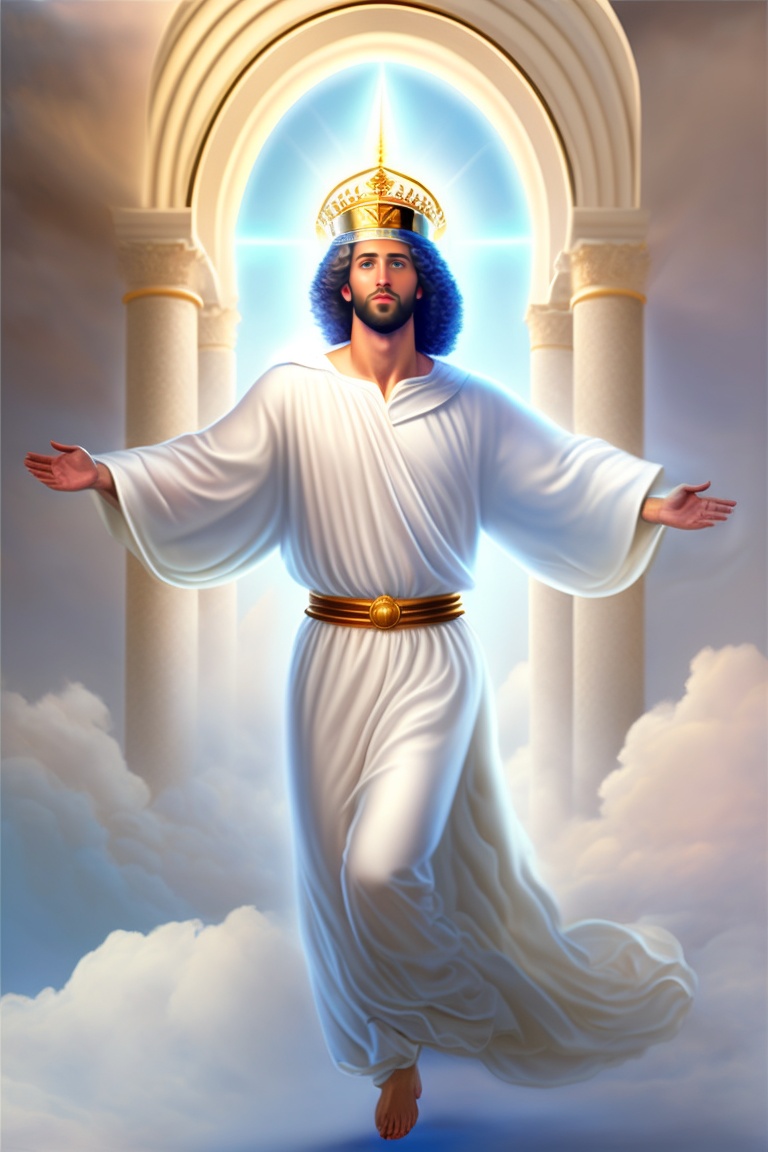 Lexica - Ascension to Heaven of Jesus wearing white tunica and crown ...