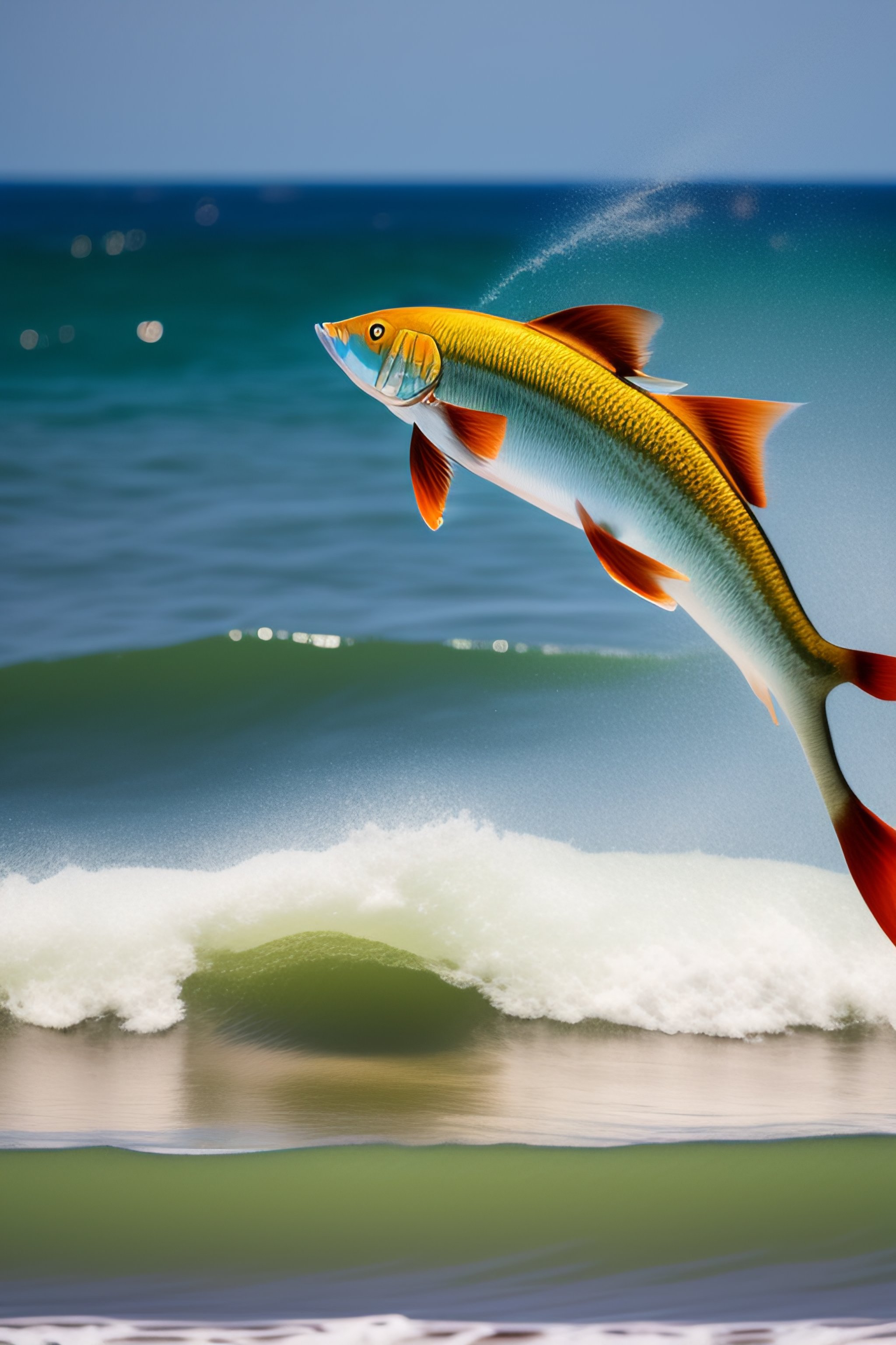 Lexica - A fish goolden Dicentrarchus labrax jumping over the beach ...