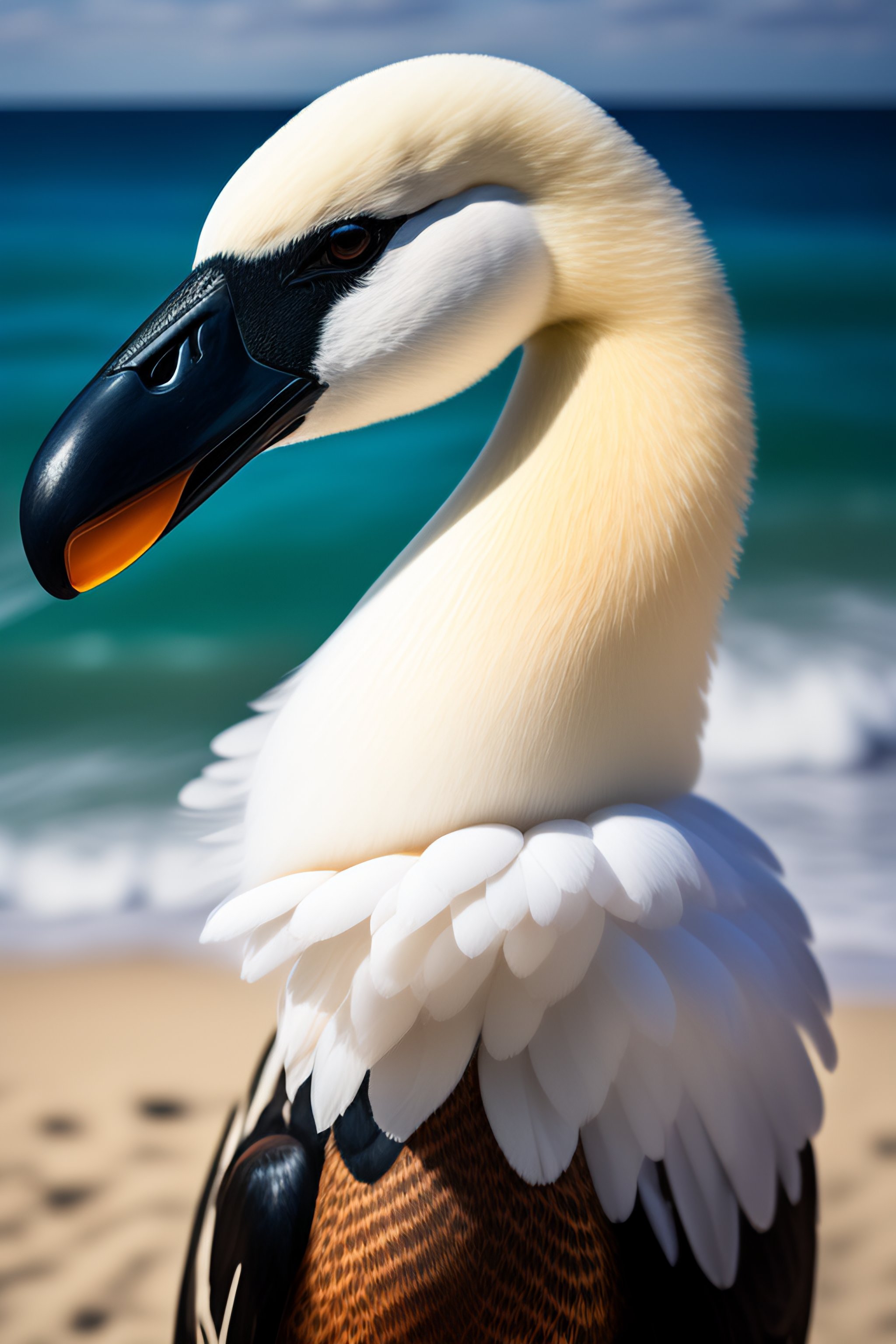 Lexica - Swan cloak made from feathers at the beach