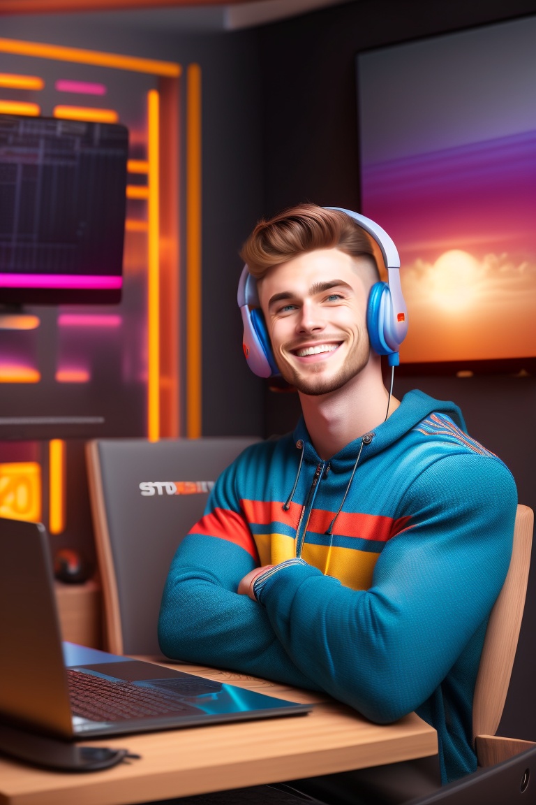 Lexica - A portrait of a STYDE YouTuber, setting on his studio in a ...