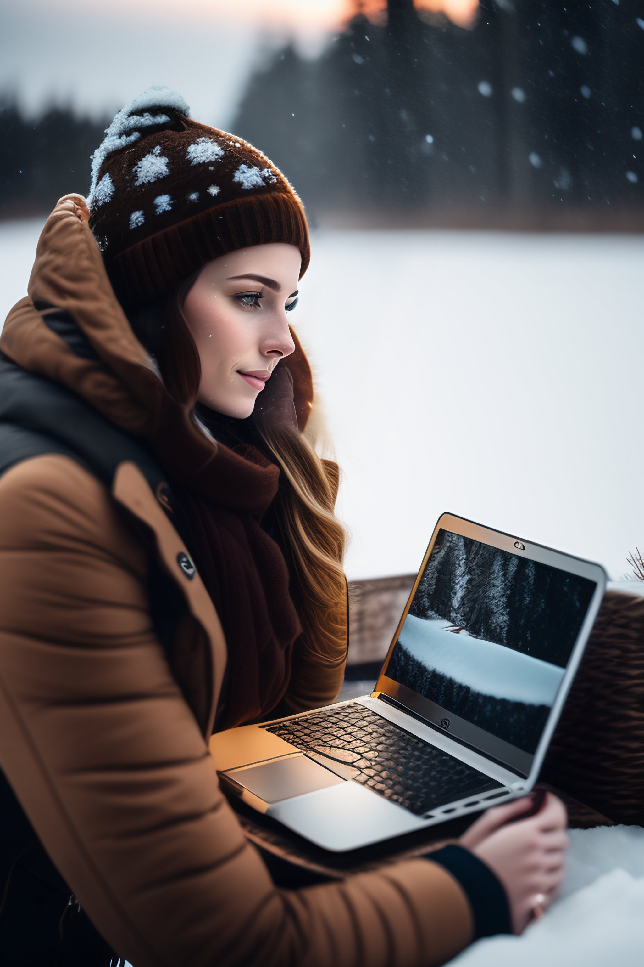 Lexica - Hipster desginer, brown hare, working on laptop in snow ...