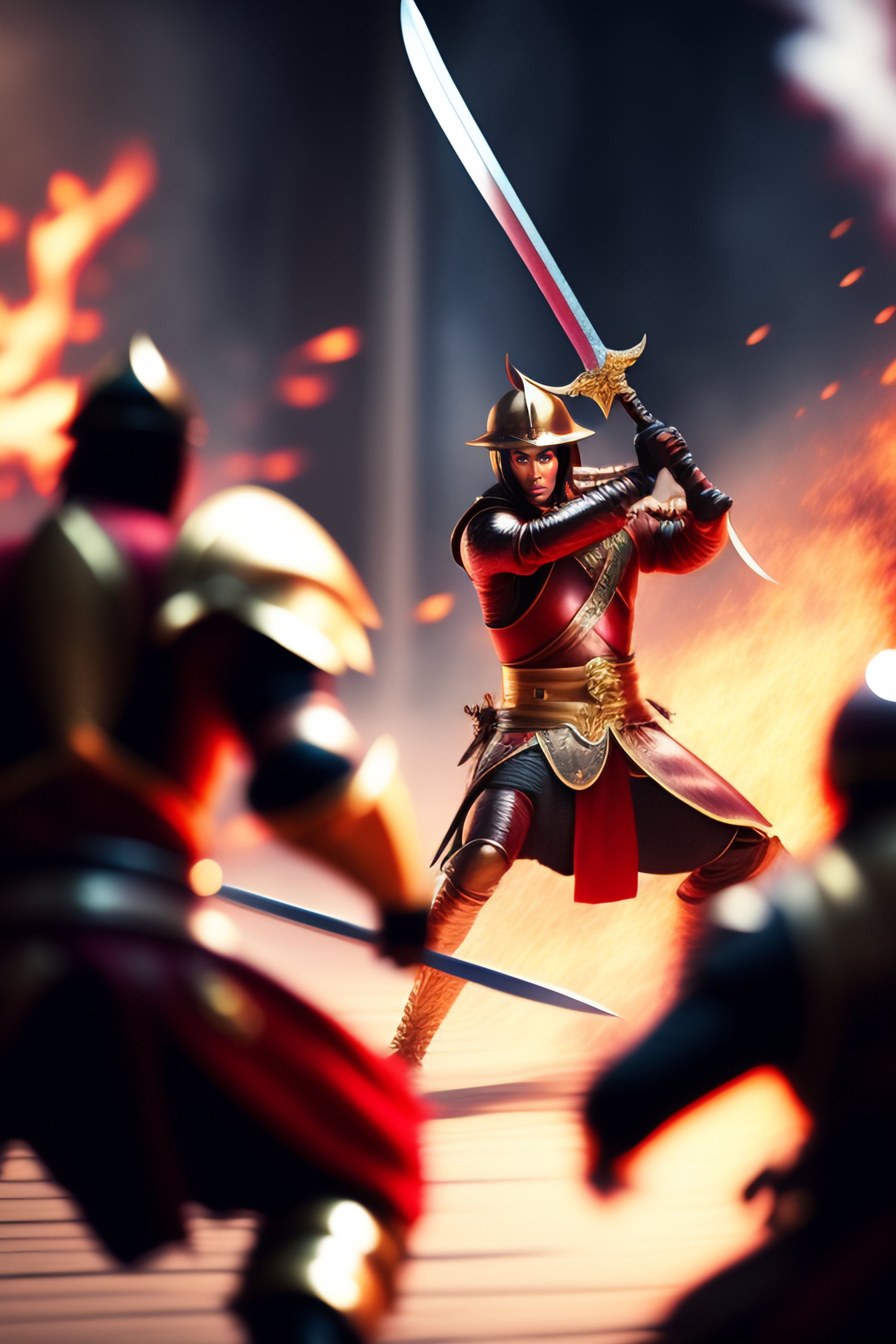 Lexica - Extreme motion blur, crowded action scene, sword fight ...