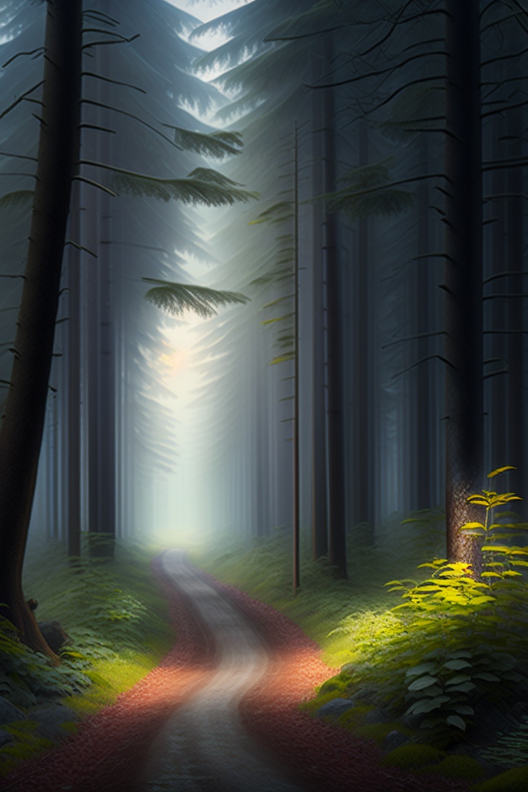 Lexica - Misty abandoned woodland, horror atmosphere overgrown pathways.