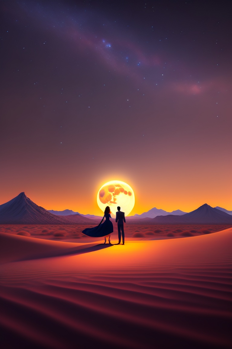 Lexica - A vast, lonely desert under a starlit sky, shadows dancing in ...