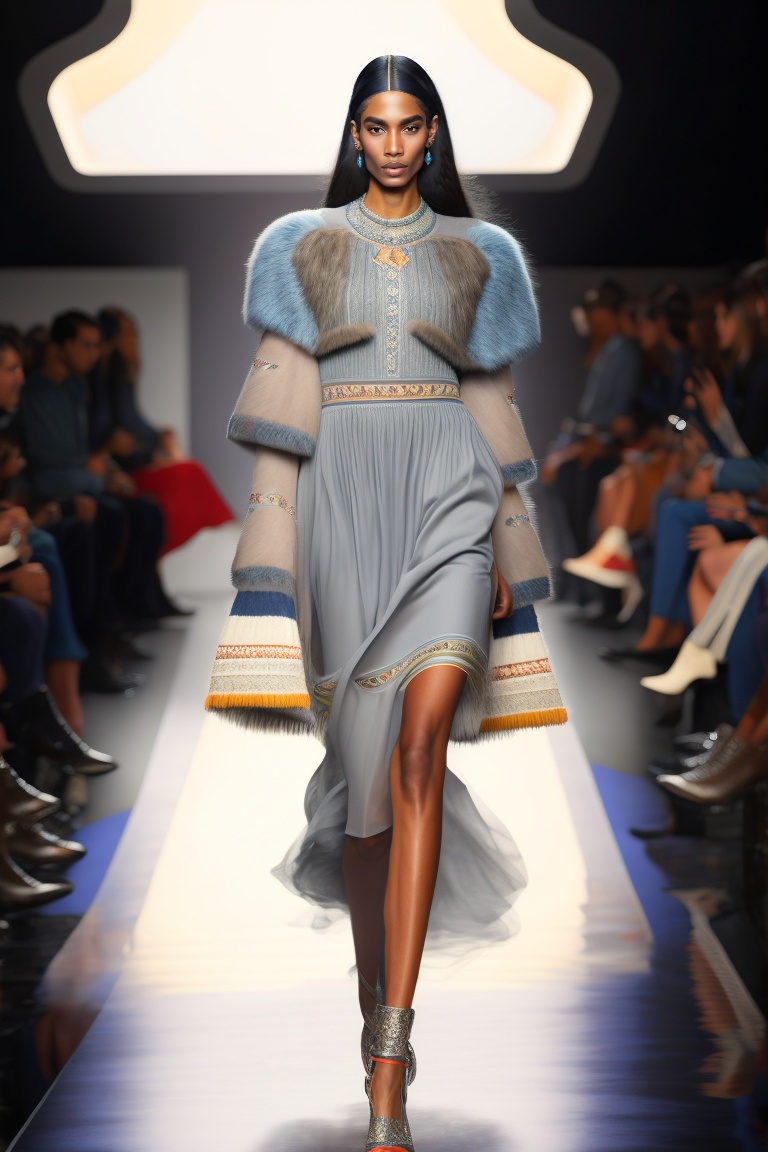 Lexica - Tall indian female model walking down a fashion runway inside ...