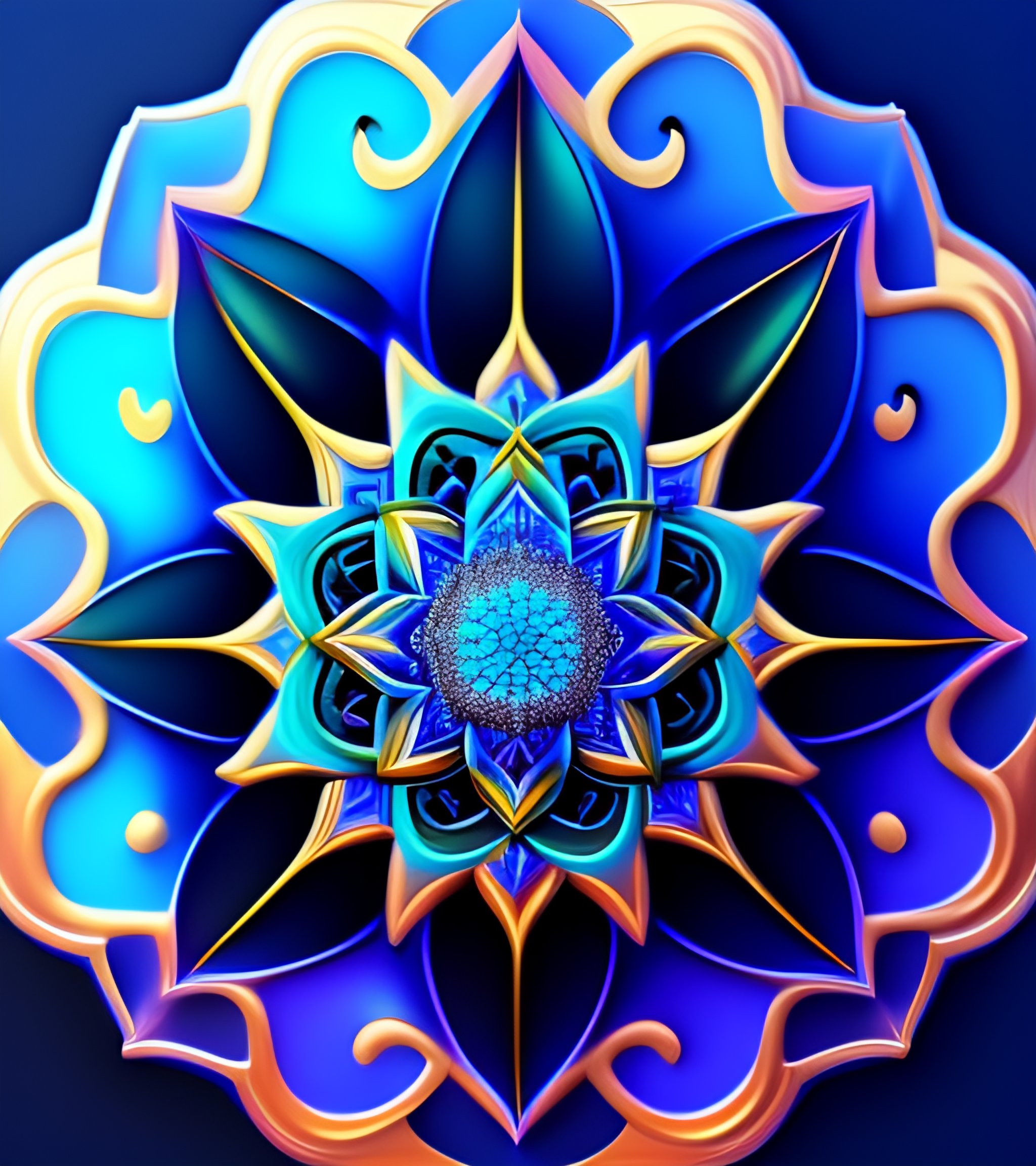 Lexica - 2d blue avatar psychedelic, 2d flat, mandala or flower of life ...