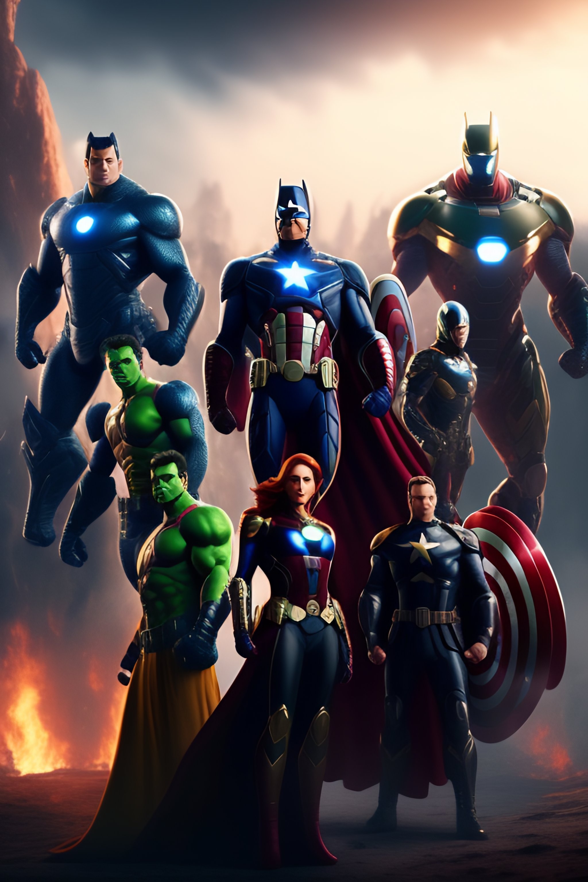 Lexica - The Avengers posing for a group photo, cinematic lighting ...