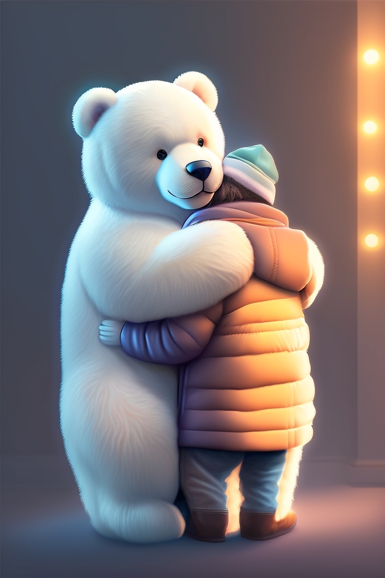 Lexica - A man hug a beautiful white teddy bear , digital art