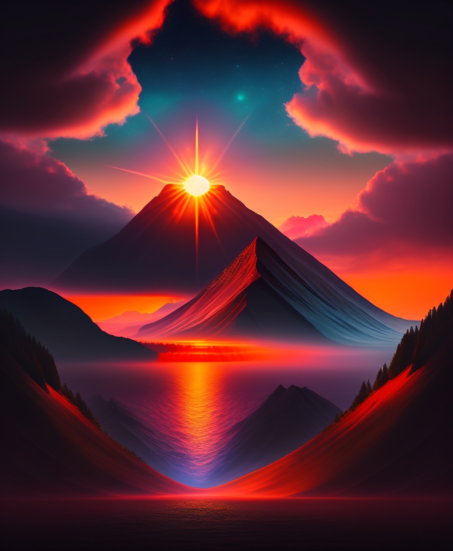 Lexica - A vibrant and uplifting image depicting a rising sun over a ...