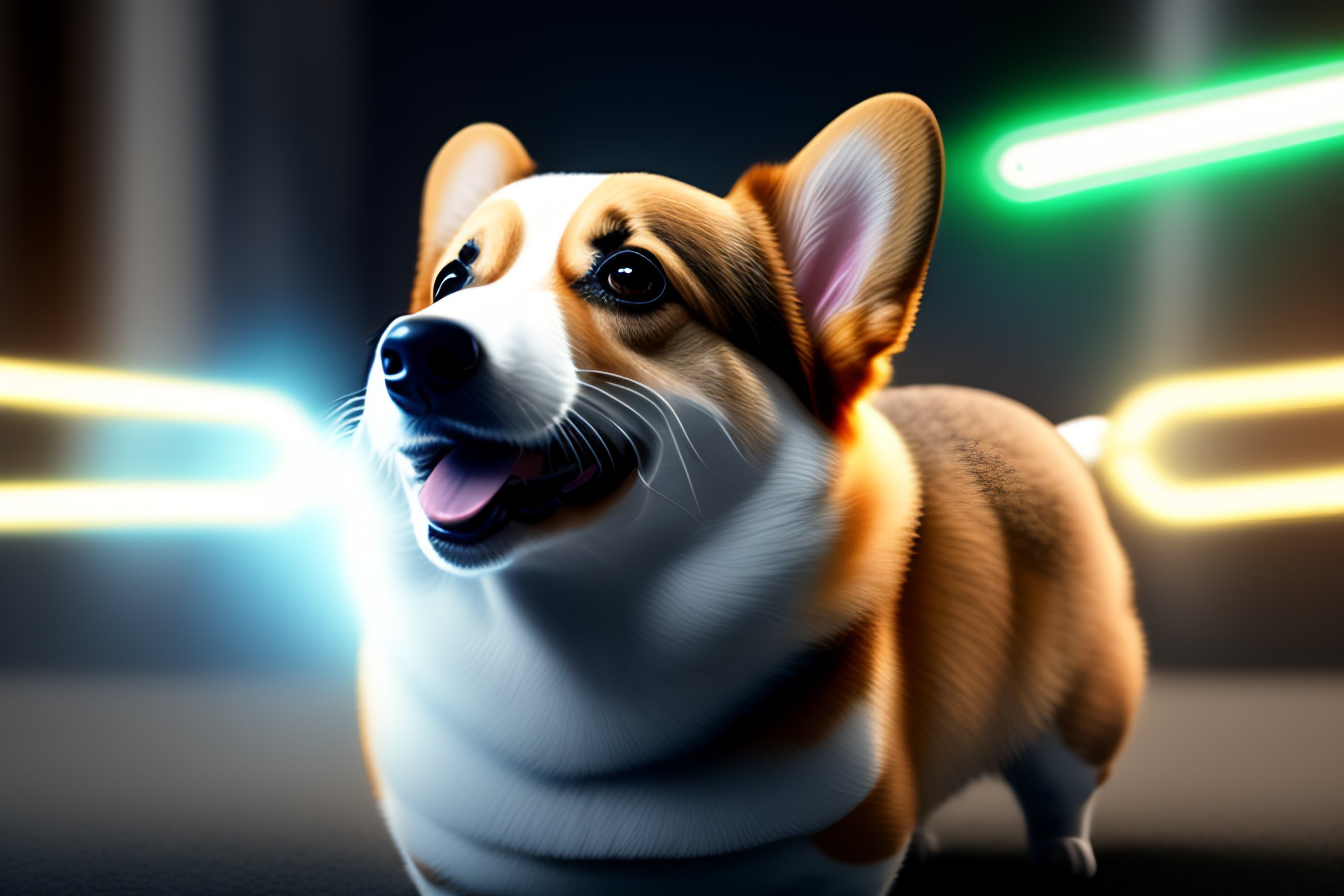 Lexica - Zoom background of Corgi's in the star wars universe lightsaber