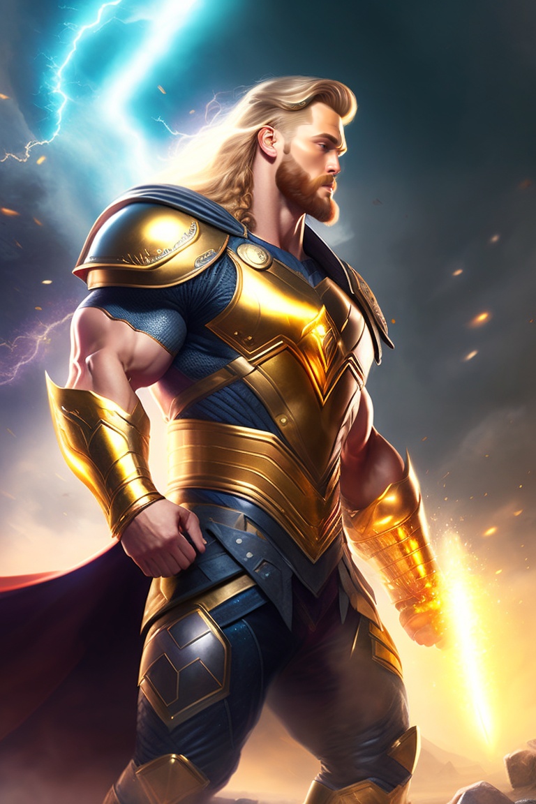 Lexica - Digital picture, thor holding his signature hammer weapon ...
