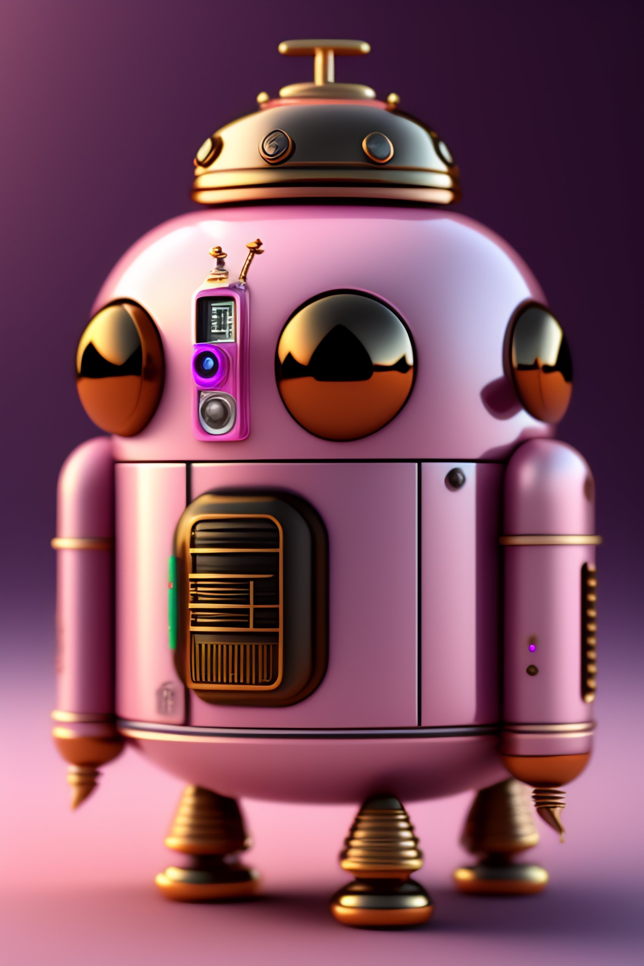 Lexica - C4D render of a comically tiny Cute and adorable steampunk droid in the kitchen, with a ...