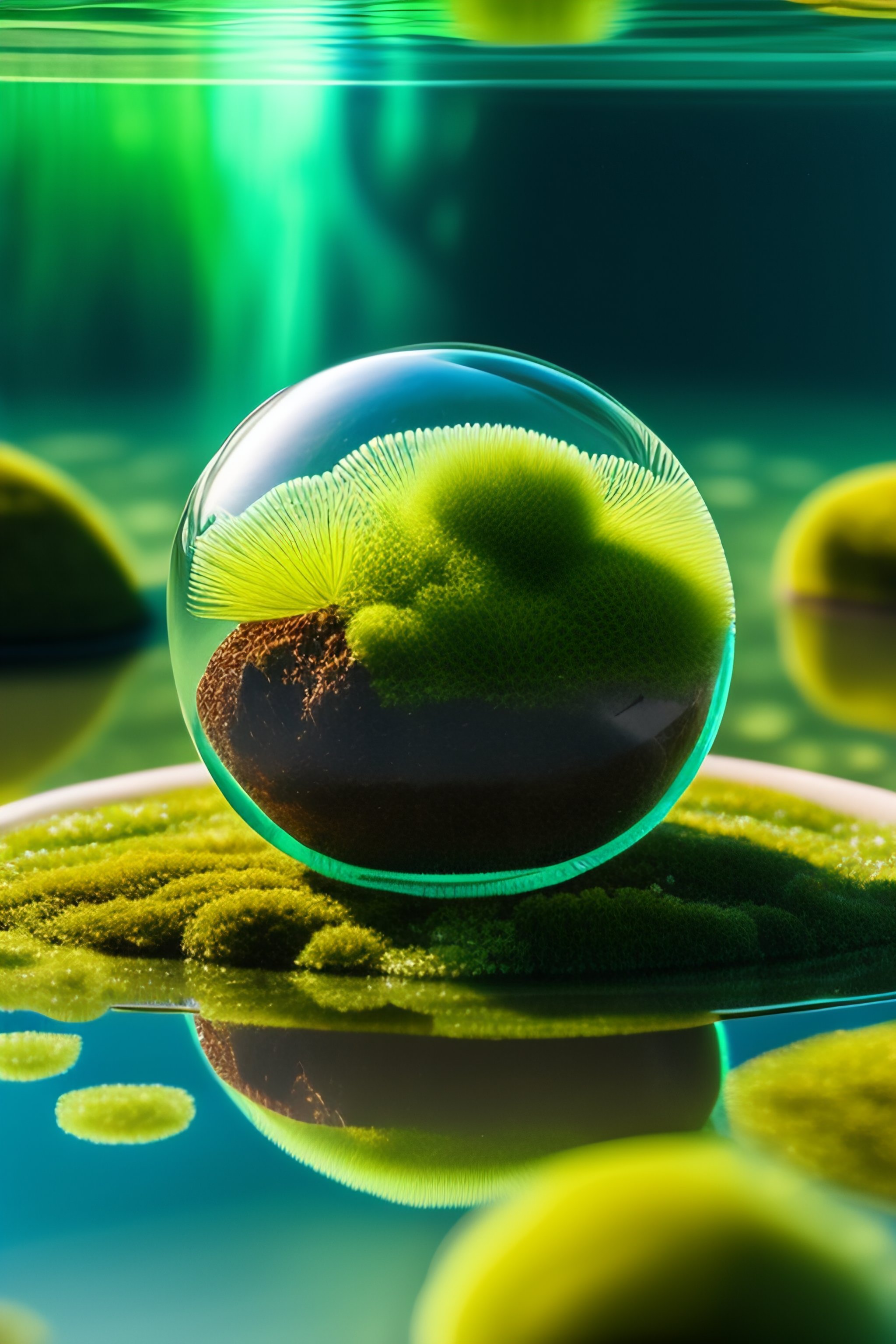 Lexica - Marimo moss balls at the bottom of a lake, high detail