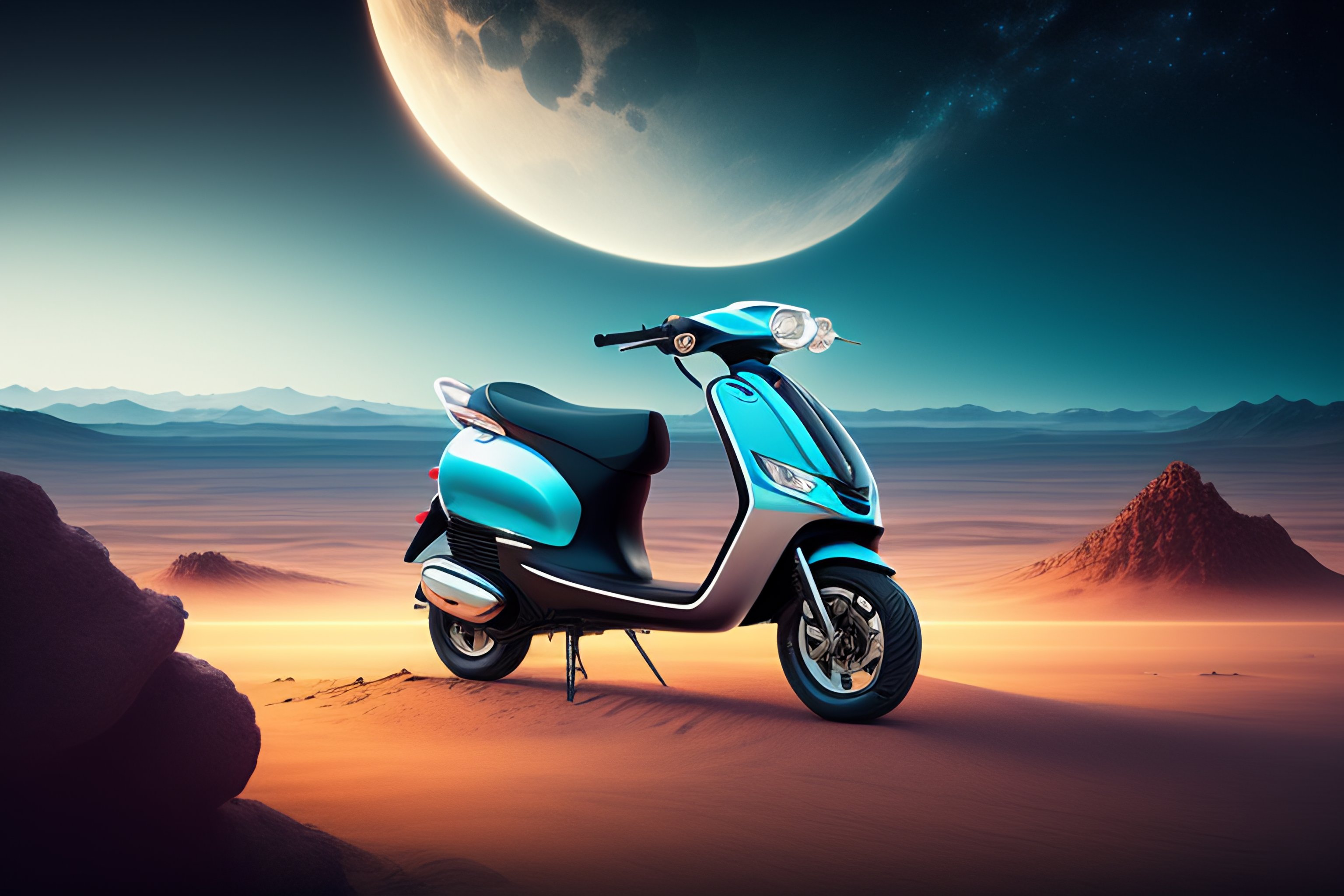 Lexica - Futuristic scooter, electric, on surface of moon, earth view ...