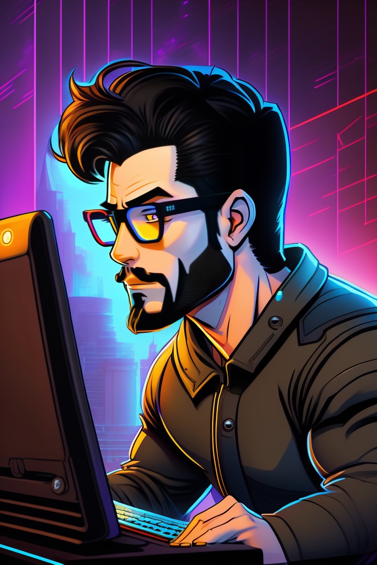 Lexica - A web developer with black hair down to his shoulders and ...