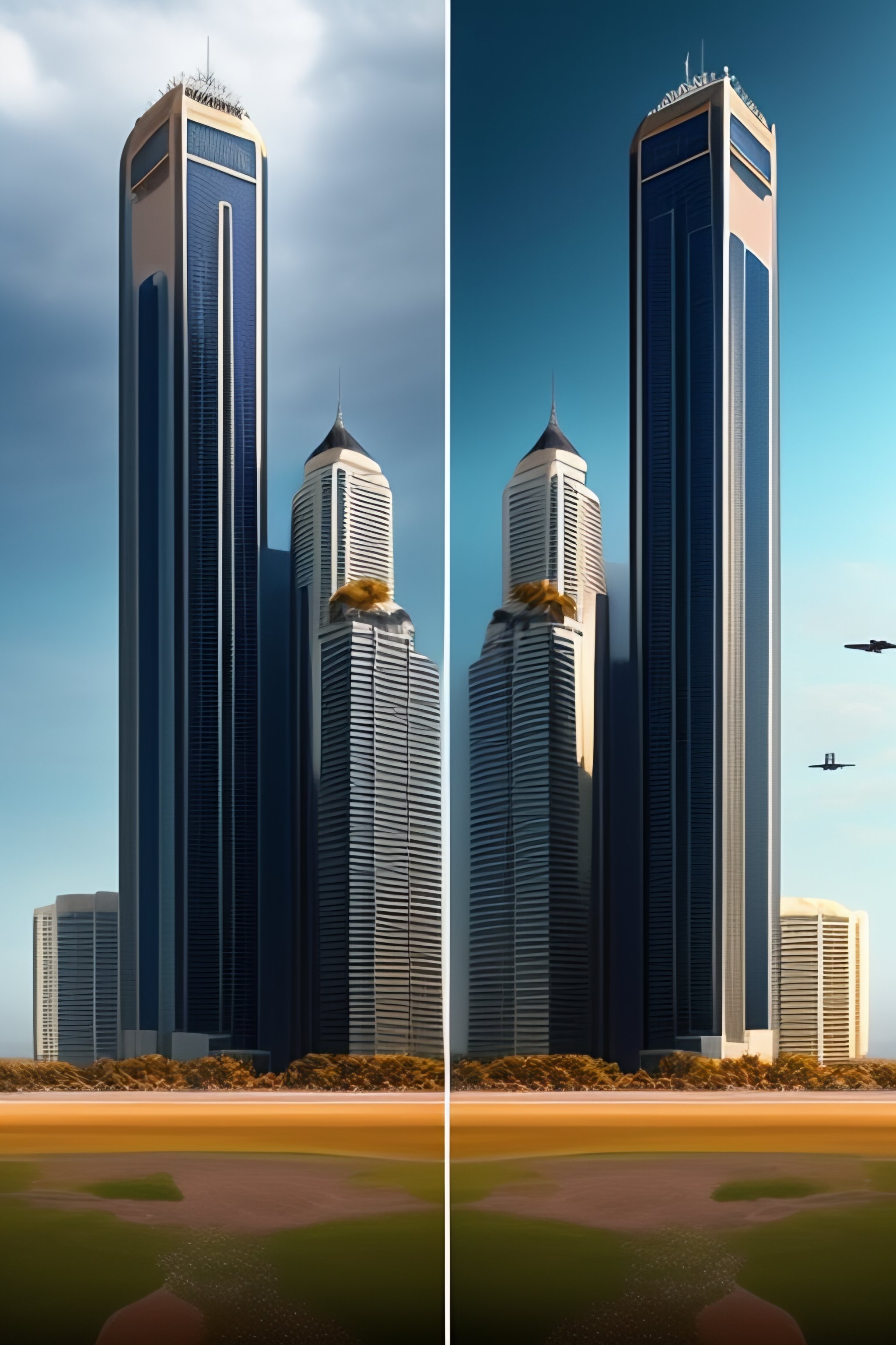 Lexica - 2 planes crashing in 2 identical towers