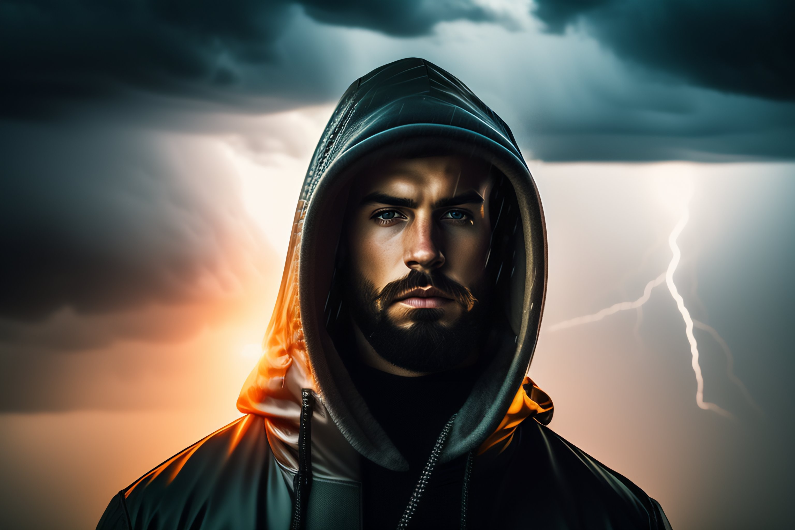 Lexica - White Drill rapper with balaclava standing in a thunderstorm