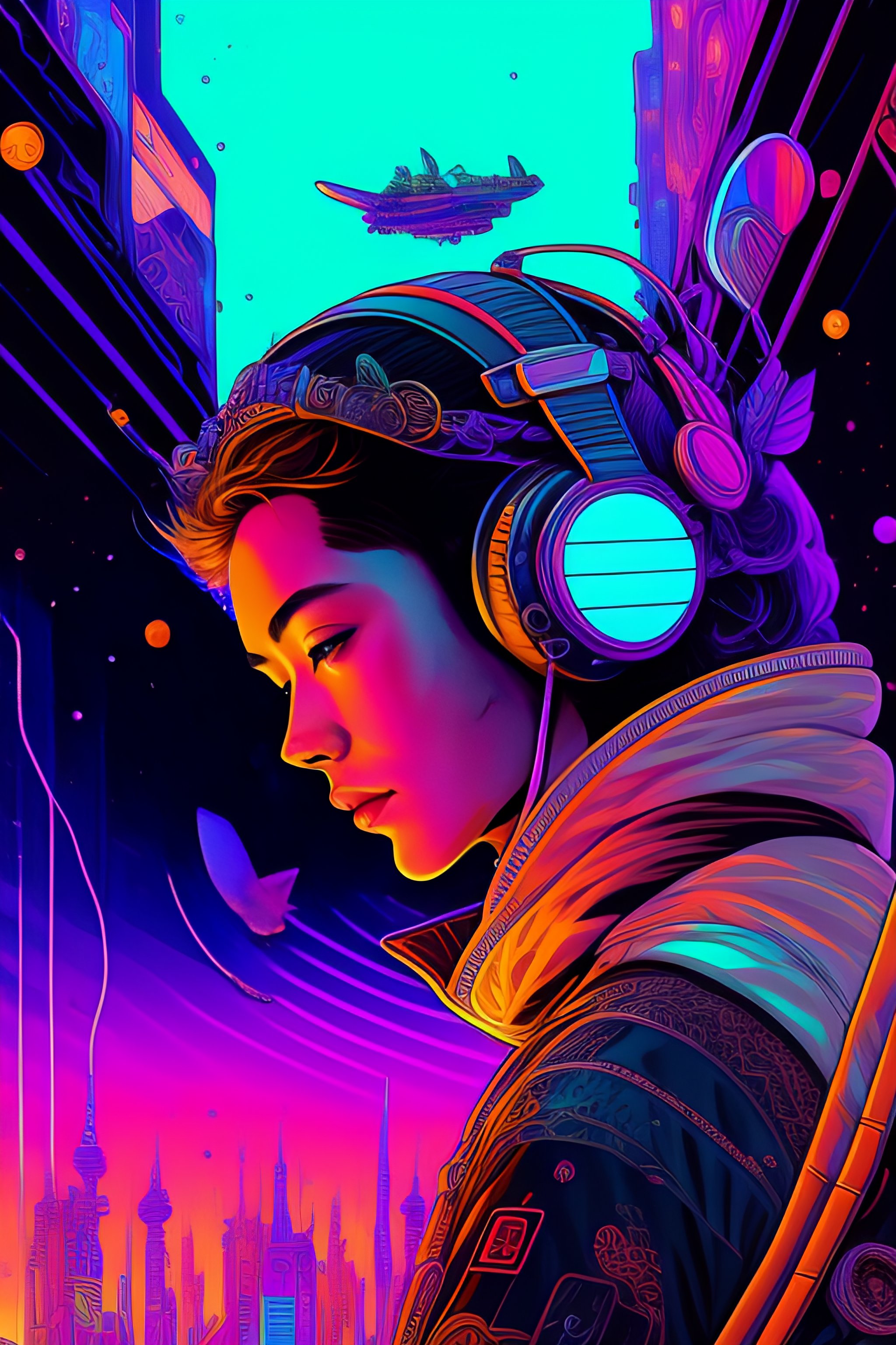 Lexica - Detailed comic illustration of a dj falling through a cosmic ...