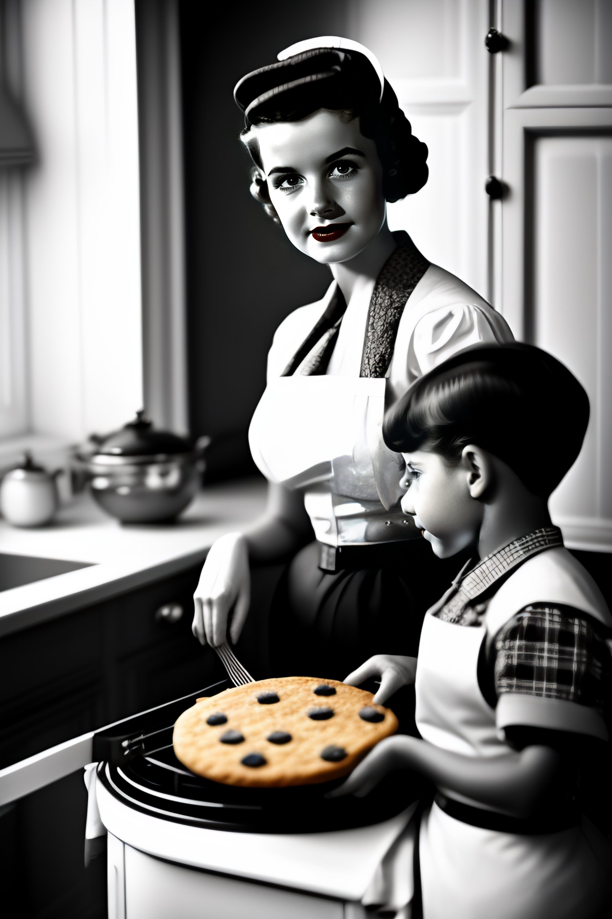 Lexica - Portrait a young beautiful 1950s british housewife cooking ...