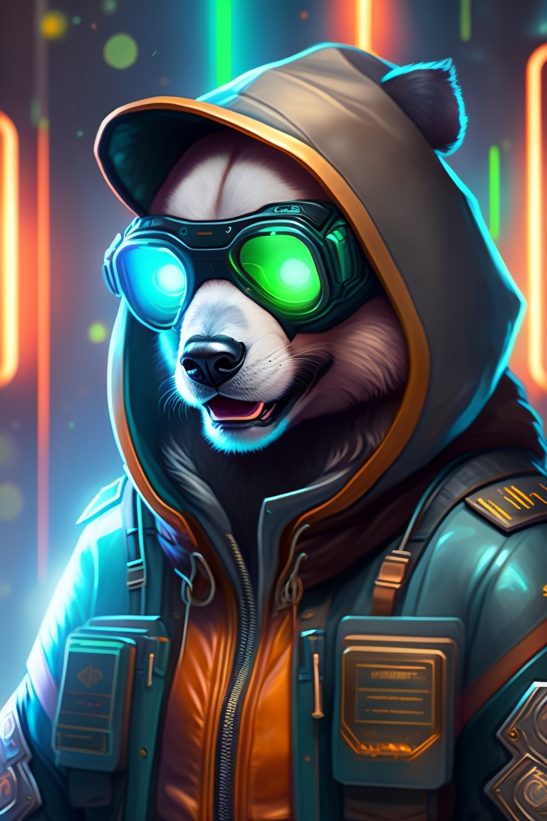 Lexica - 2D comic art of panda, hacker wearing hoodie,computer ...