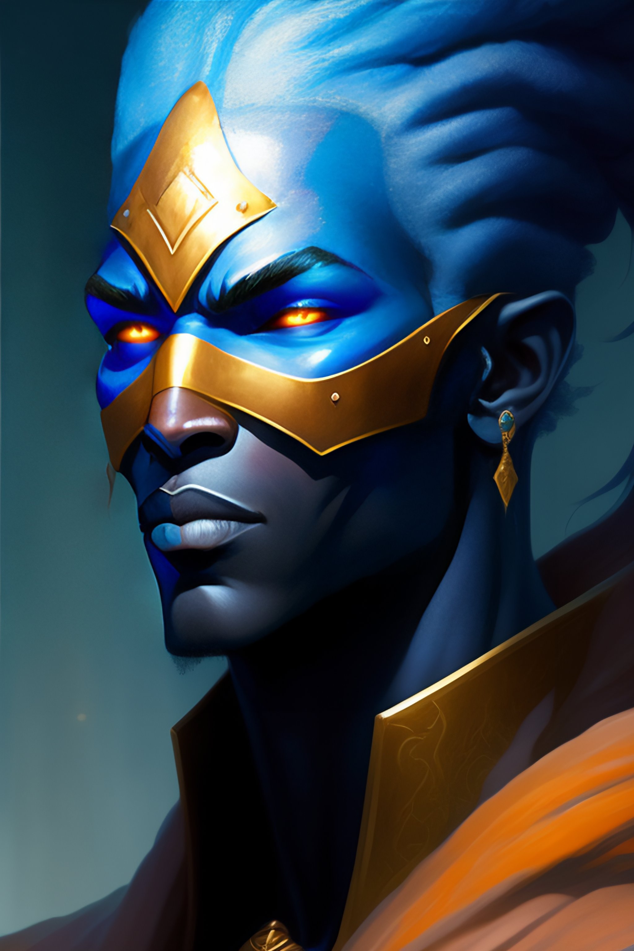 Lexica - Blue skinned air genasi who has black mask on his face, D&D ...
