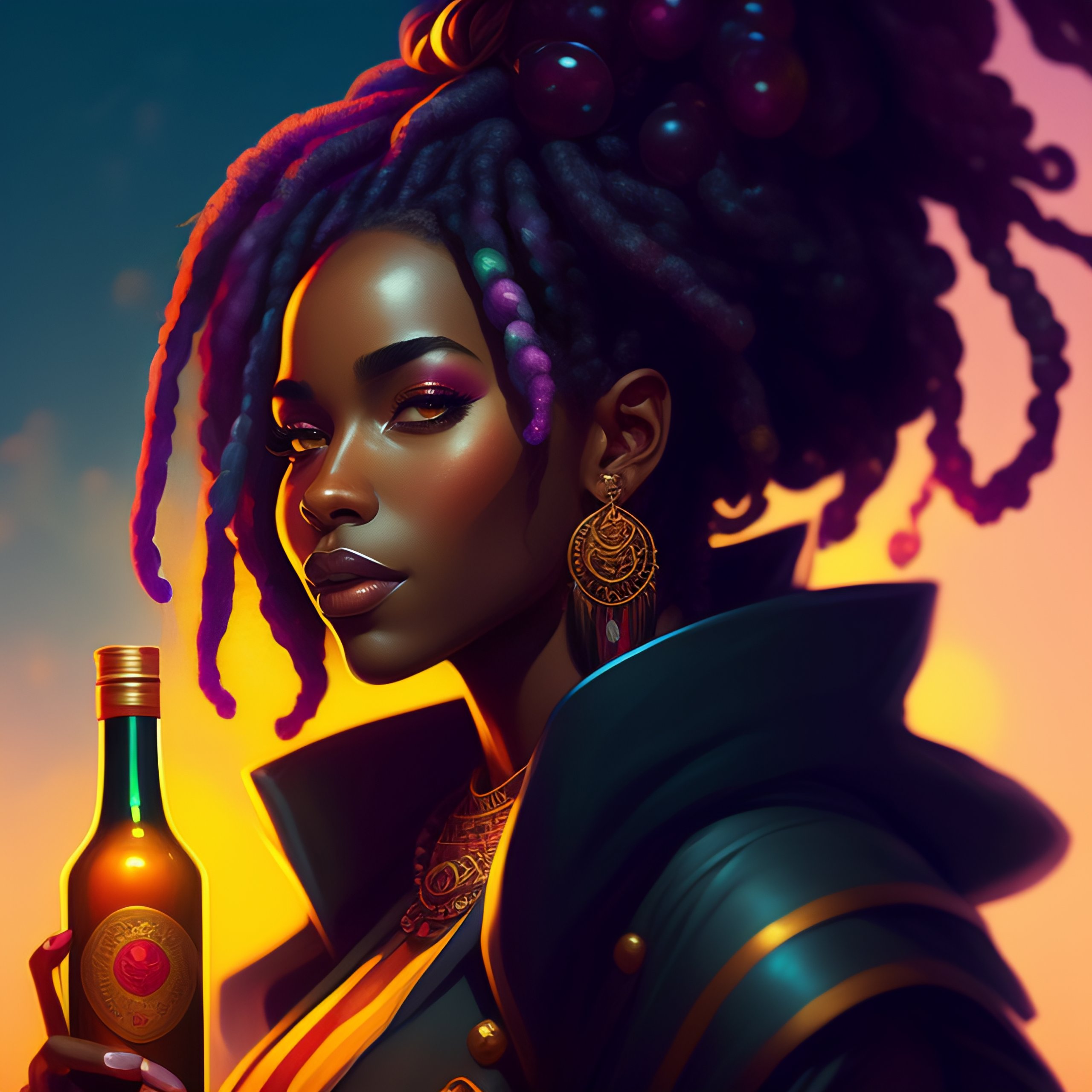 Lexica - Dreadlocked dark rasta woman with wine and grapes, in the ...