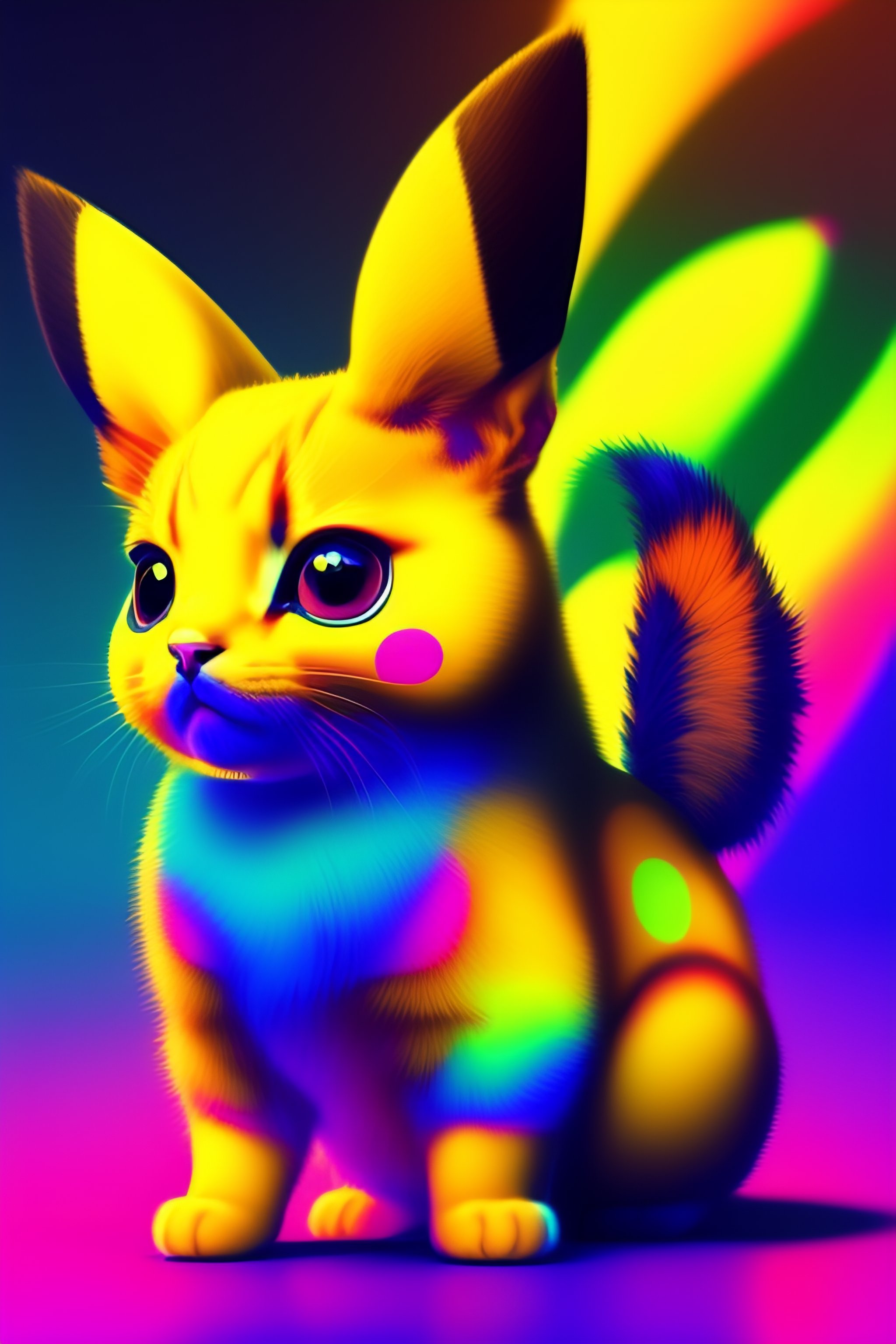 Lexica - A mix between pikachu and a cat , neon colors background