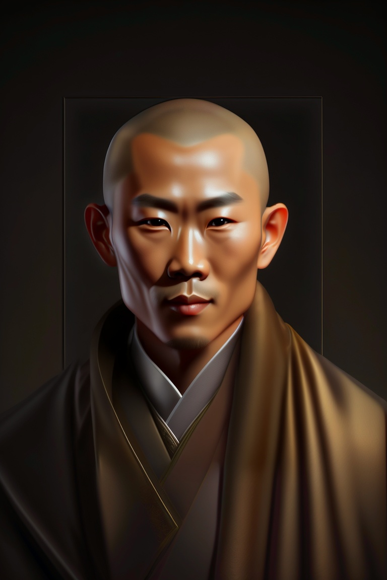 Lexica - Good looking Chinese monk portrait,40-50 age,black background