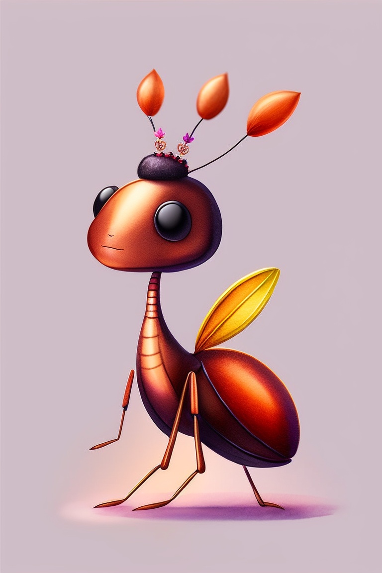 Lexica - Ant character brown color,queen ant with crown (drawing style ...