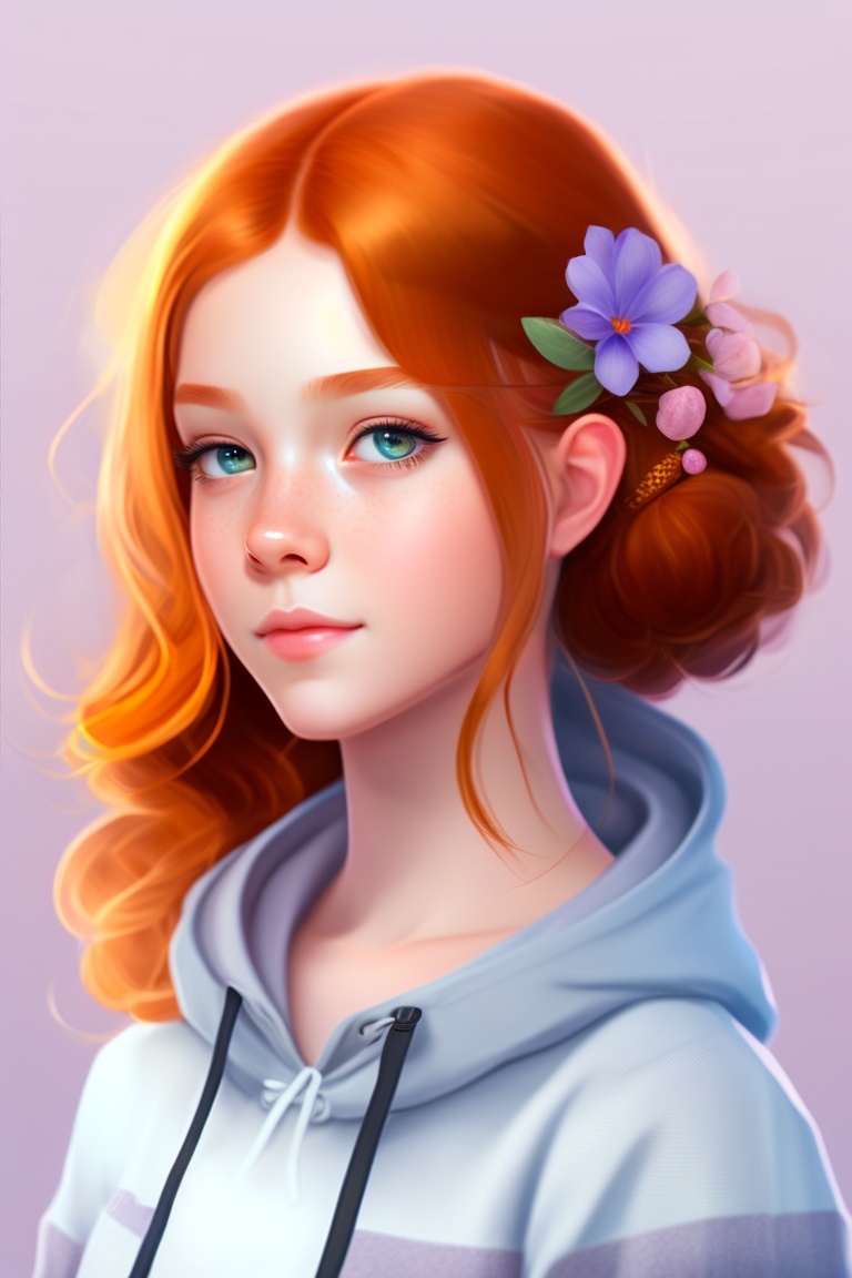 Lexica - I want a 2d illustration of a ginger teen girl, with freckles ...