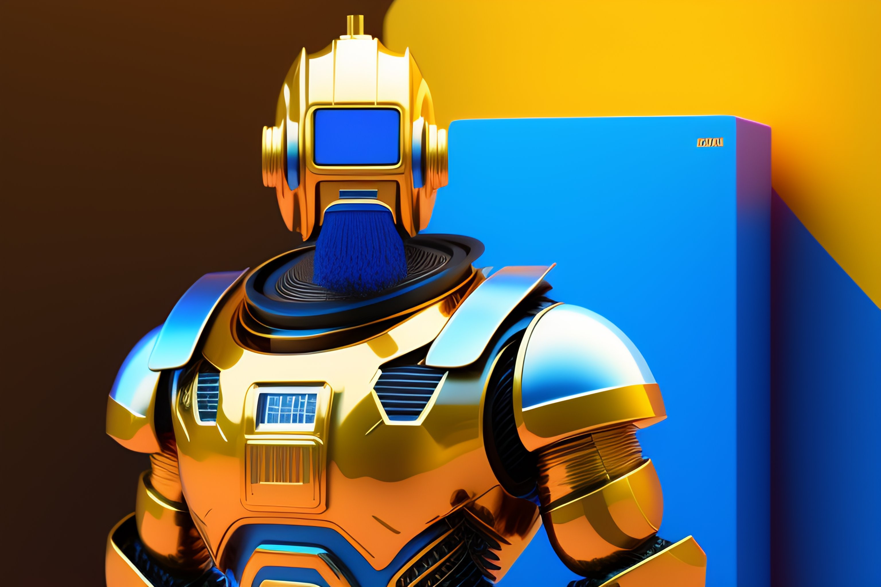 Lexica - Portait of a robot man with short beard and blue background ...