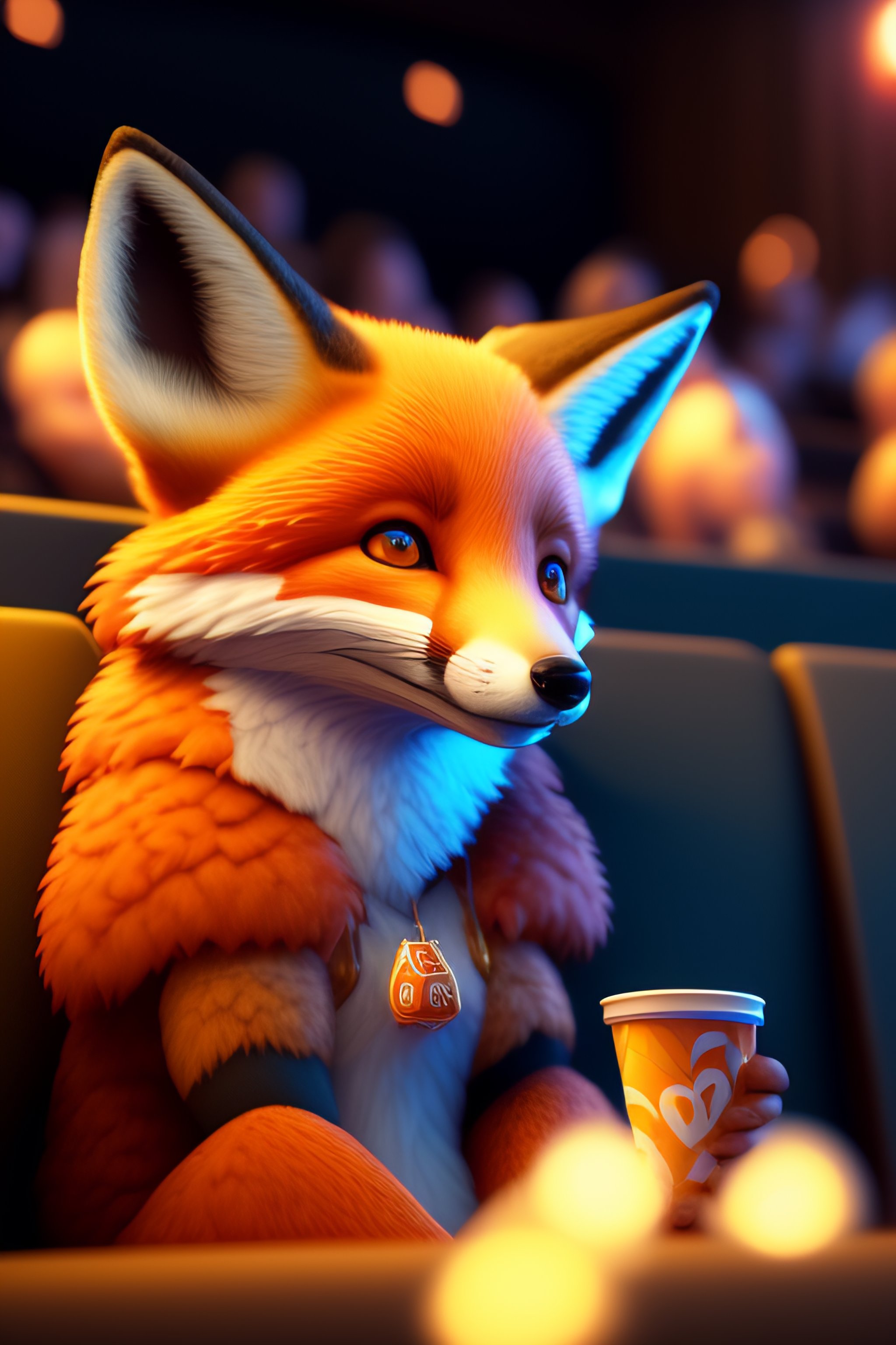 Lexica - Cute small humanoid Fox woman sitting in a movie theater ...