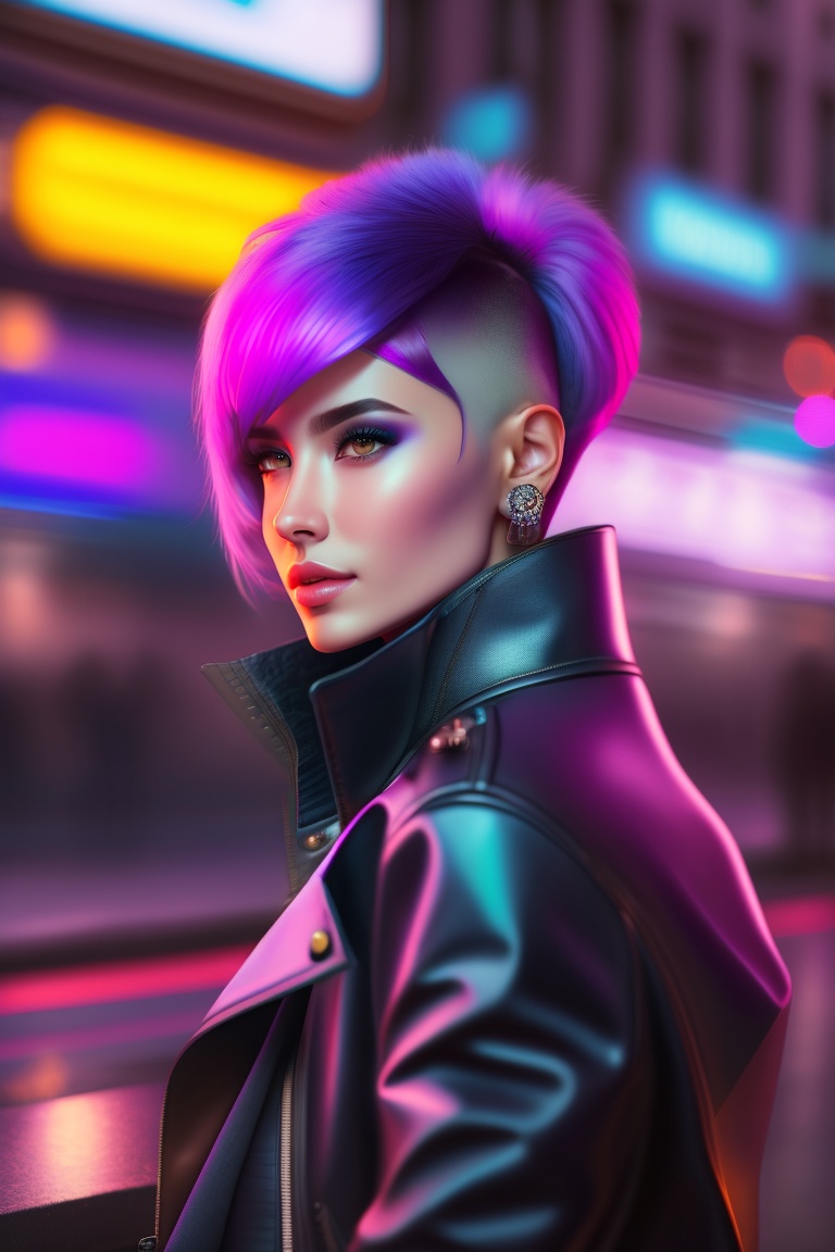 Lexica - Ultra realistic photo, background blur, girl with short purple ...