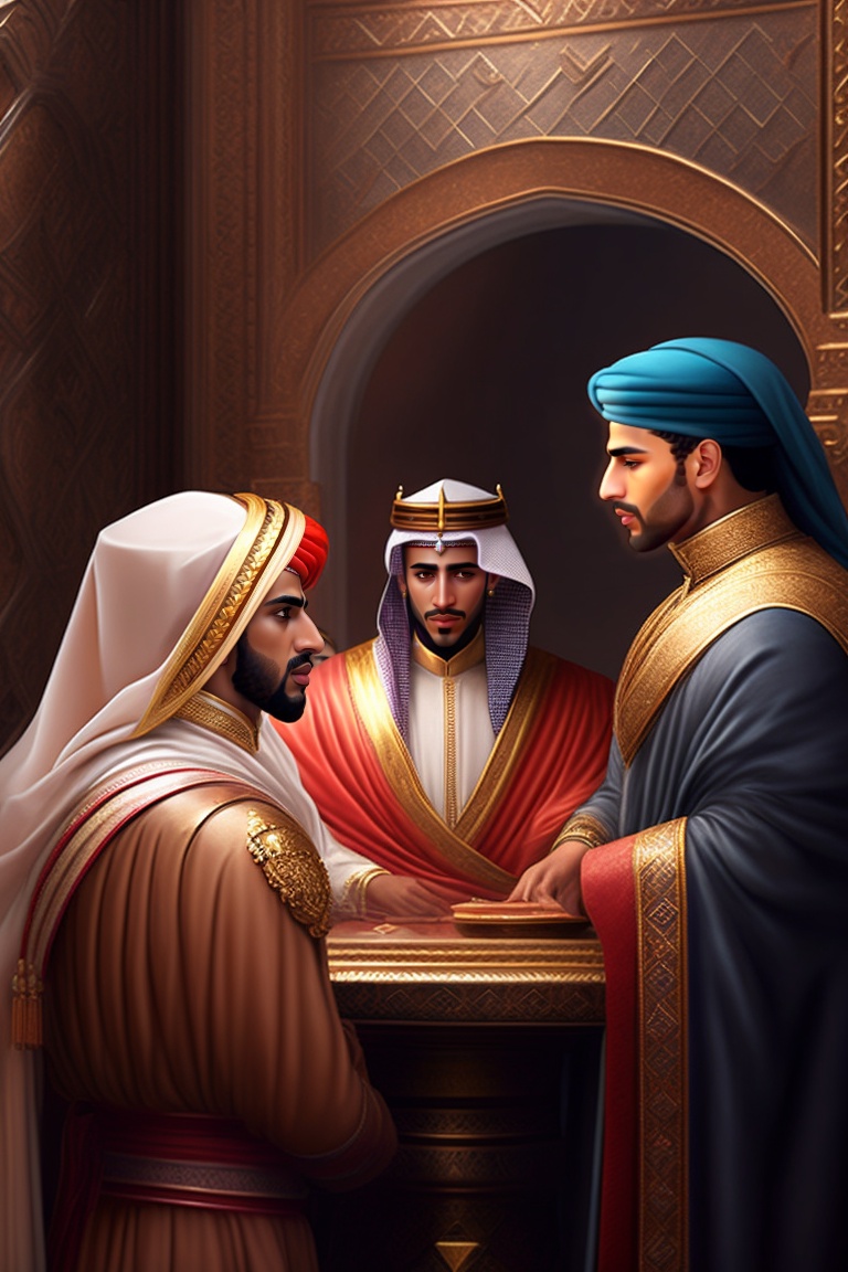 Lexica - The arab Princes' Discussion: Illustrate a scene where the ...