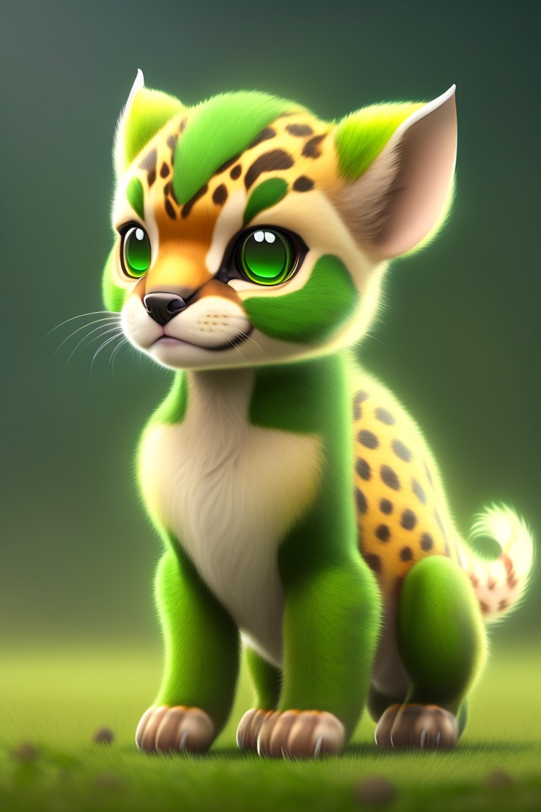 Lexica - A green grass-type Pokémon that resembles a baby cheetah with ...
