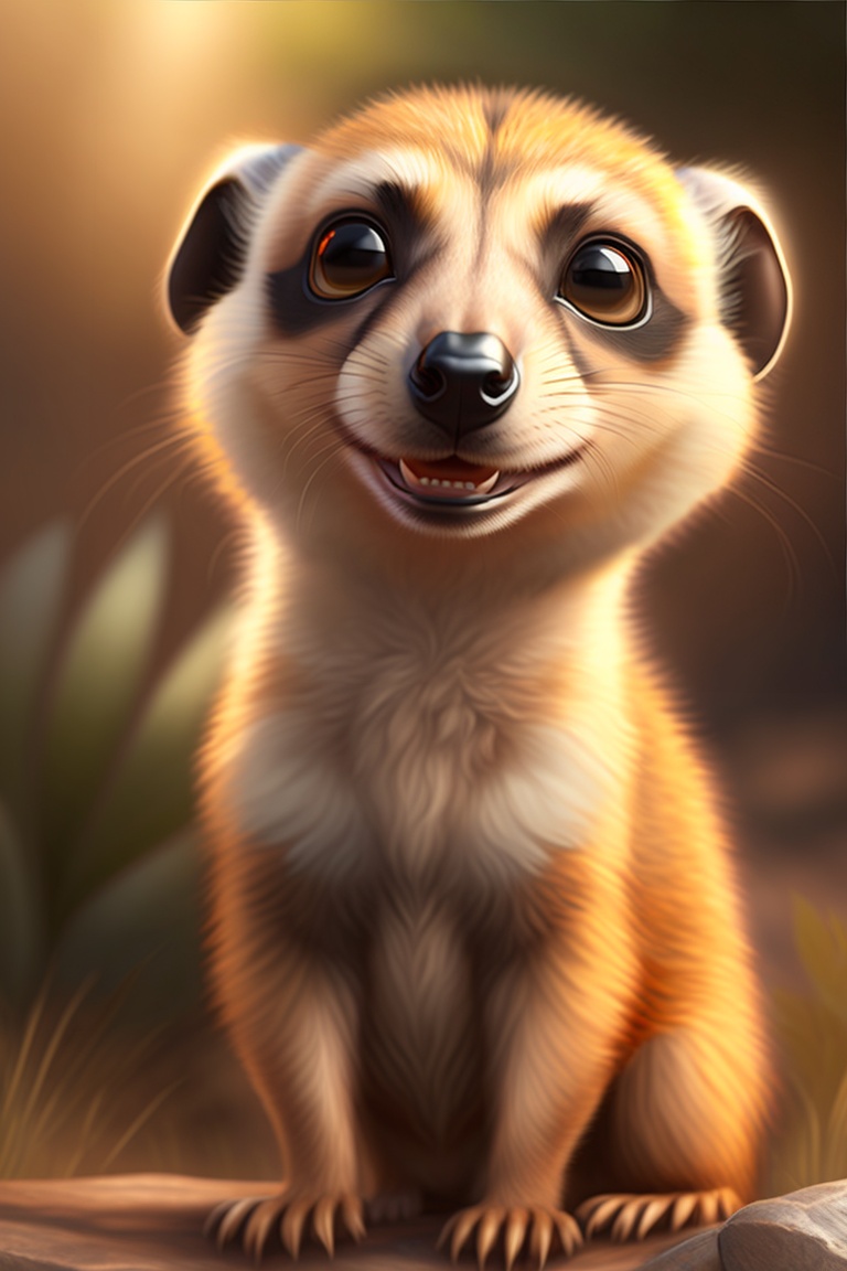 Lexica - A cute meerkat | big eyes, summer night, realistic shaded ...