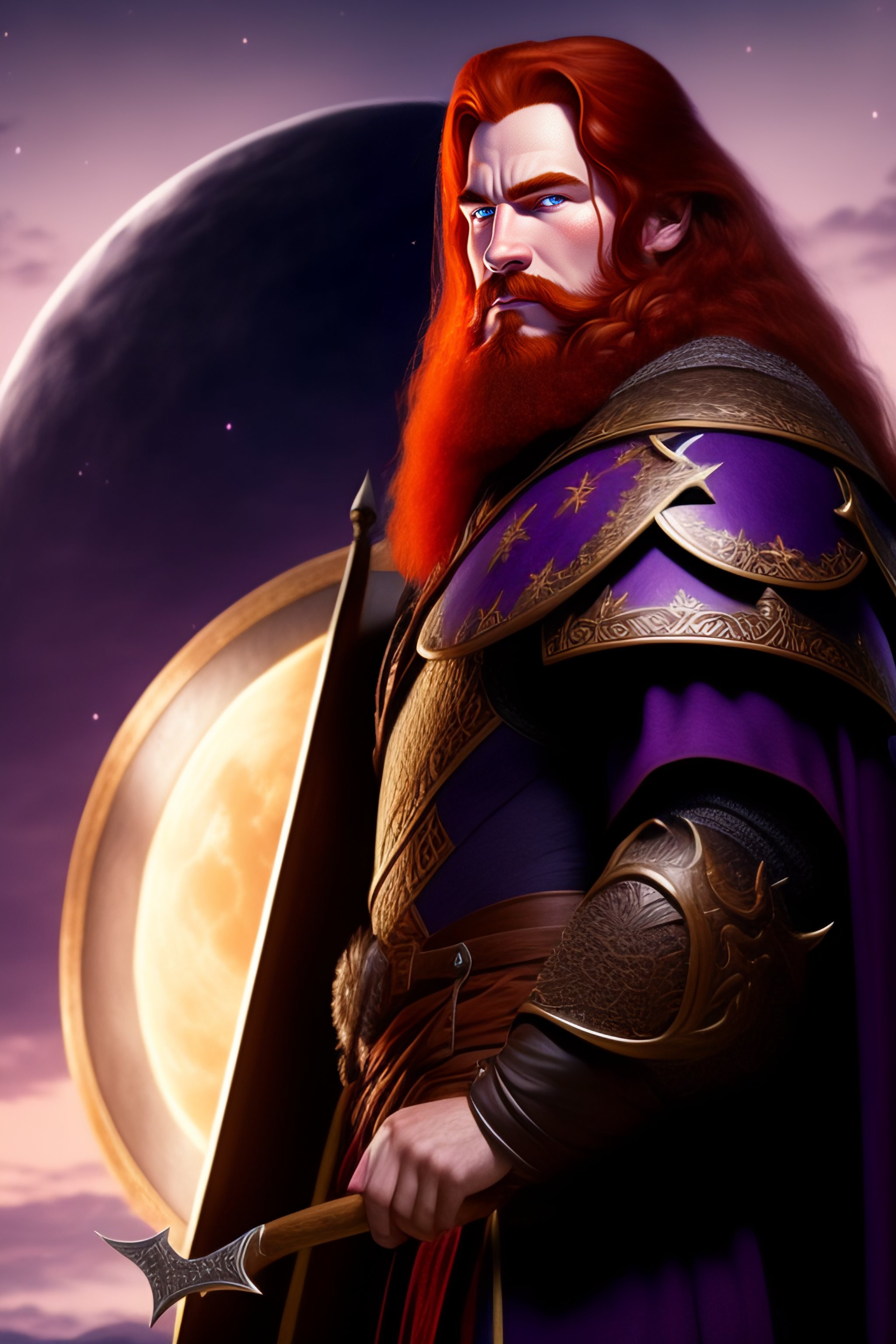 Lexica - A redhead male fantasy dwarf, wearing very dark purple robes ...