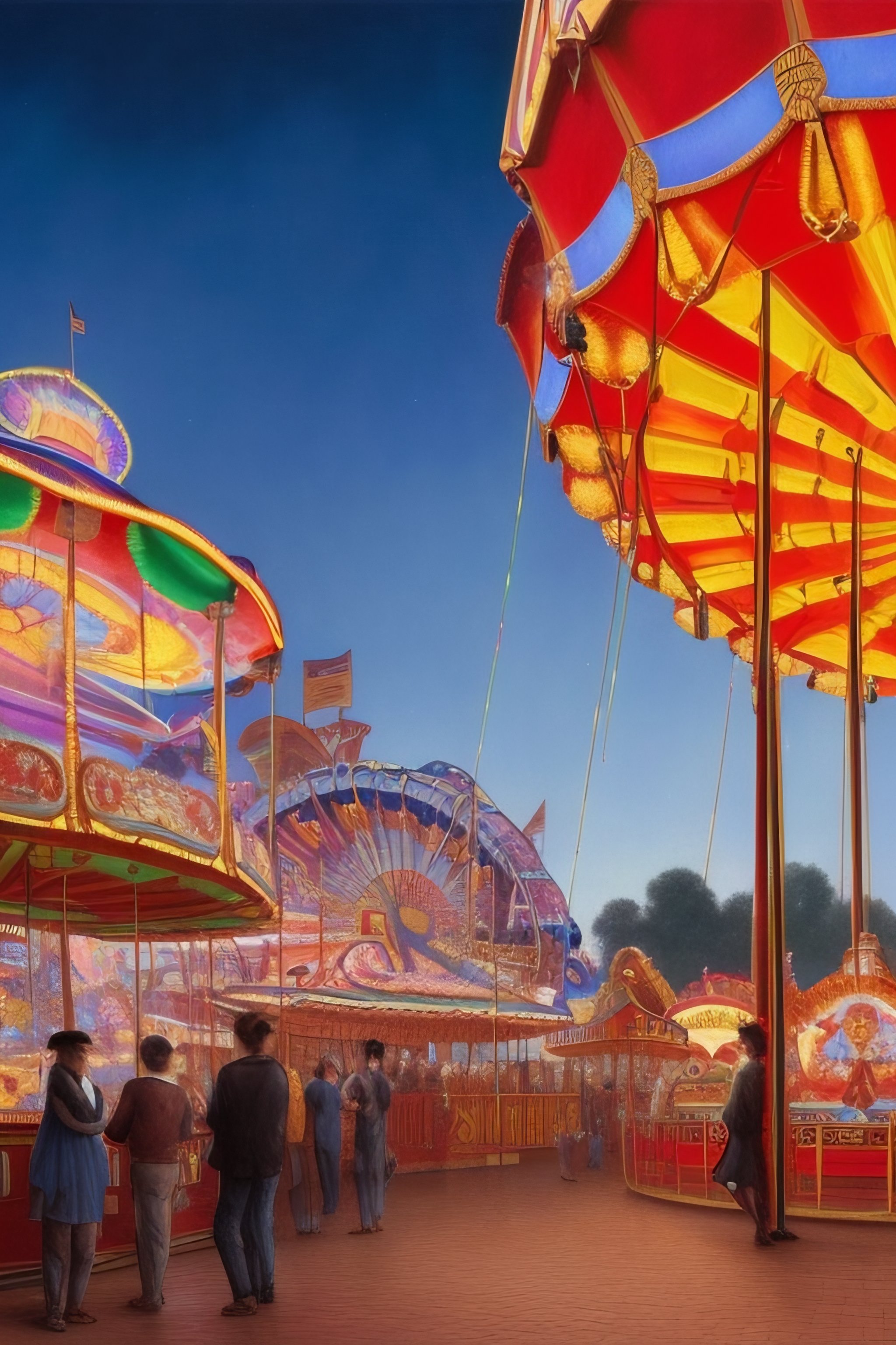 Lexica - A fun fair carnival at night with many rides and firris wheel ...