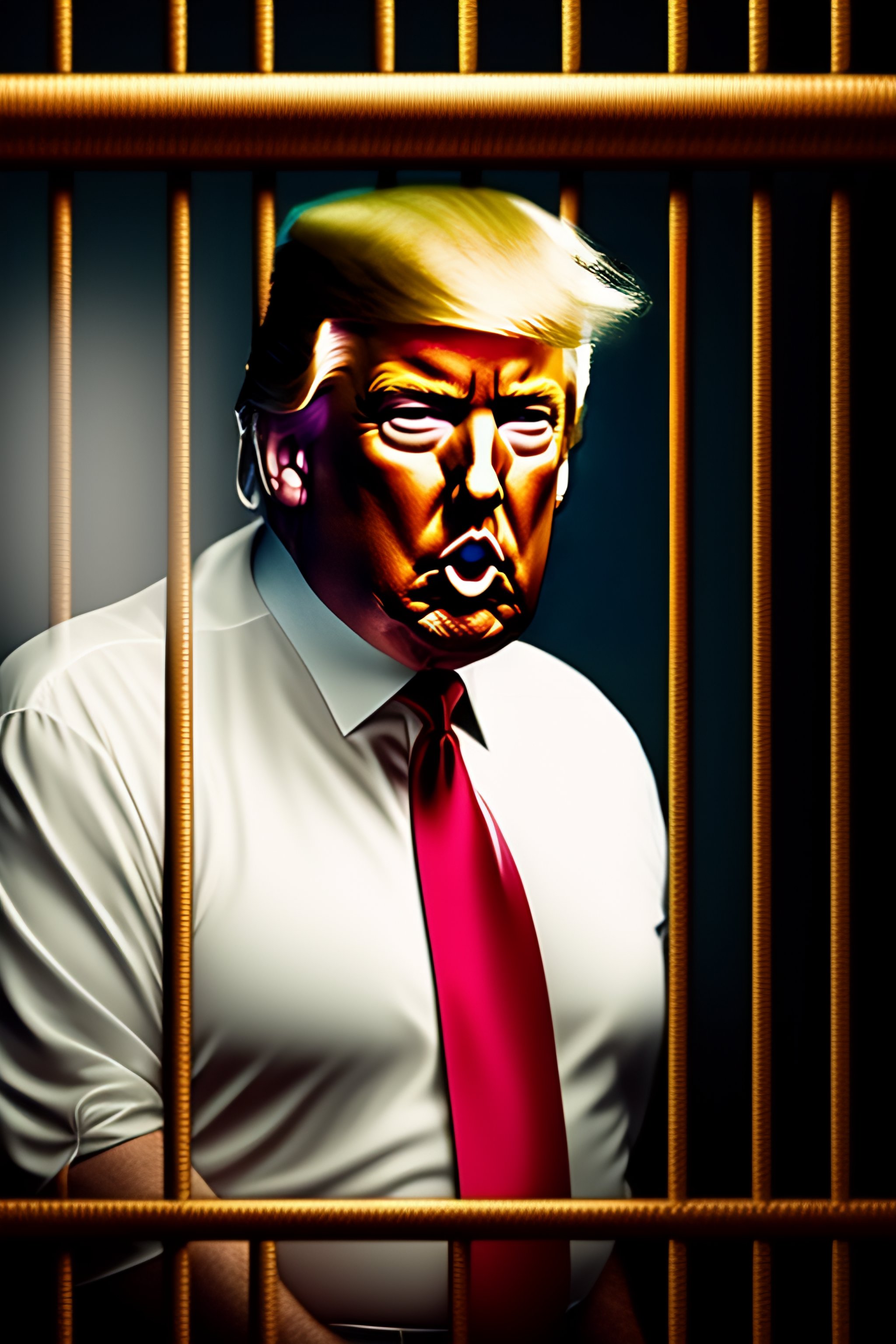 Lexica - Photo of donald trump in prison behind bars