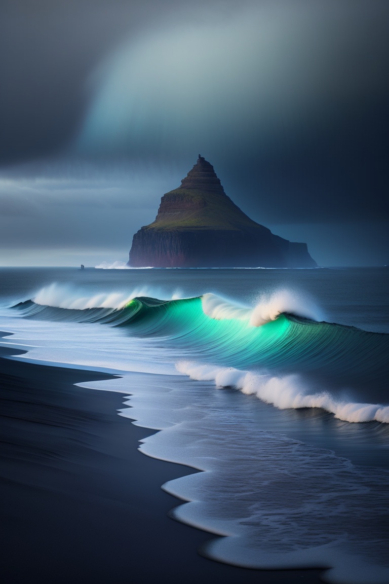 Lexica - A iceland ,scene raining dark in the middle of ocean