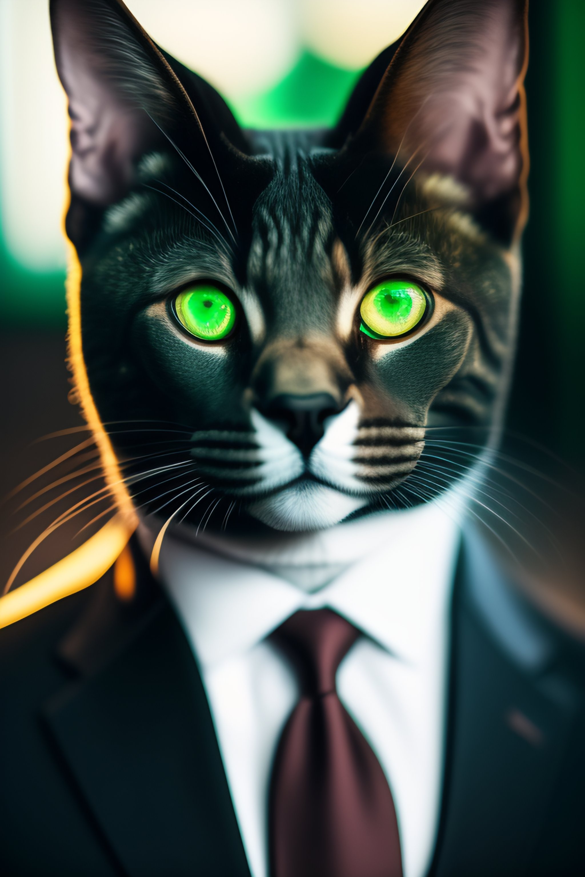 Lexica - A cat wearing a suit and tie with green eyes, a stock photo by ...